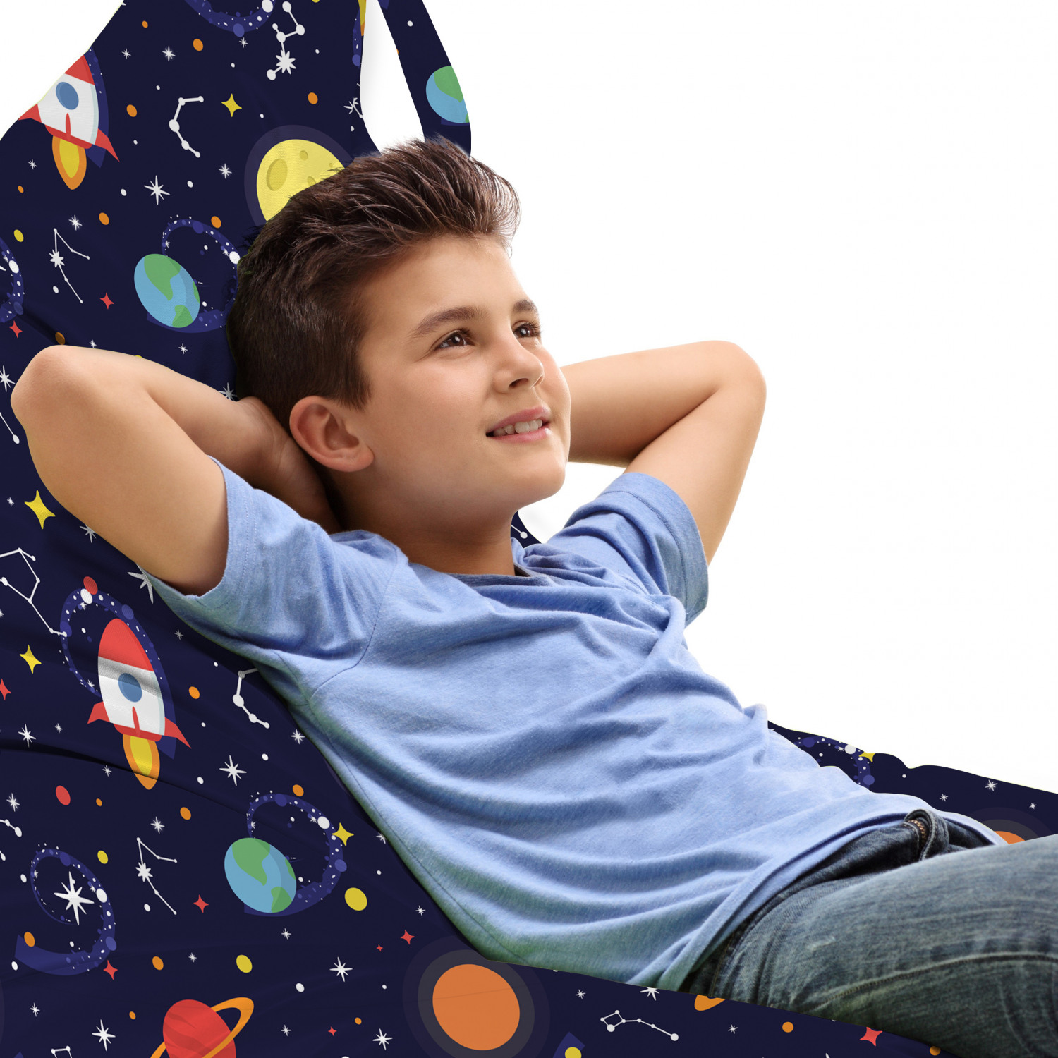 Spaceship Lounger Chair Bag, Cosmic Themed Pattern of Flying Spacecraft ...