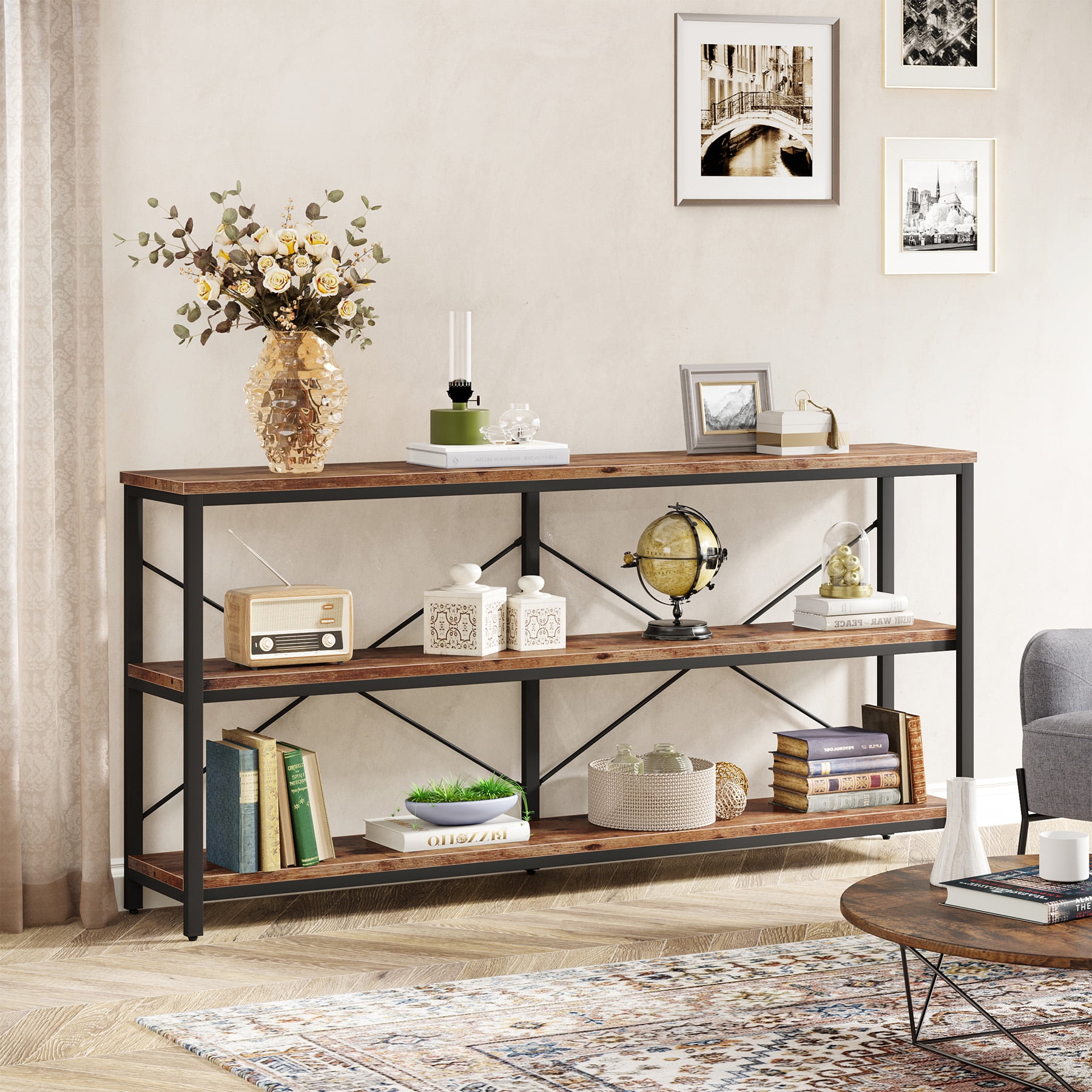 Tribesigns 55 inch Sofa Table, 3 Shelves Console Table TV Stand with ...