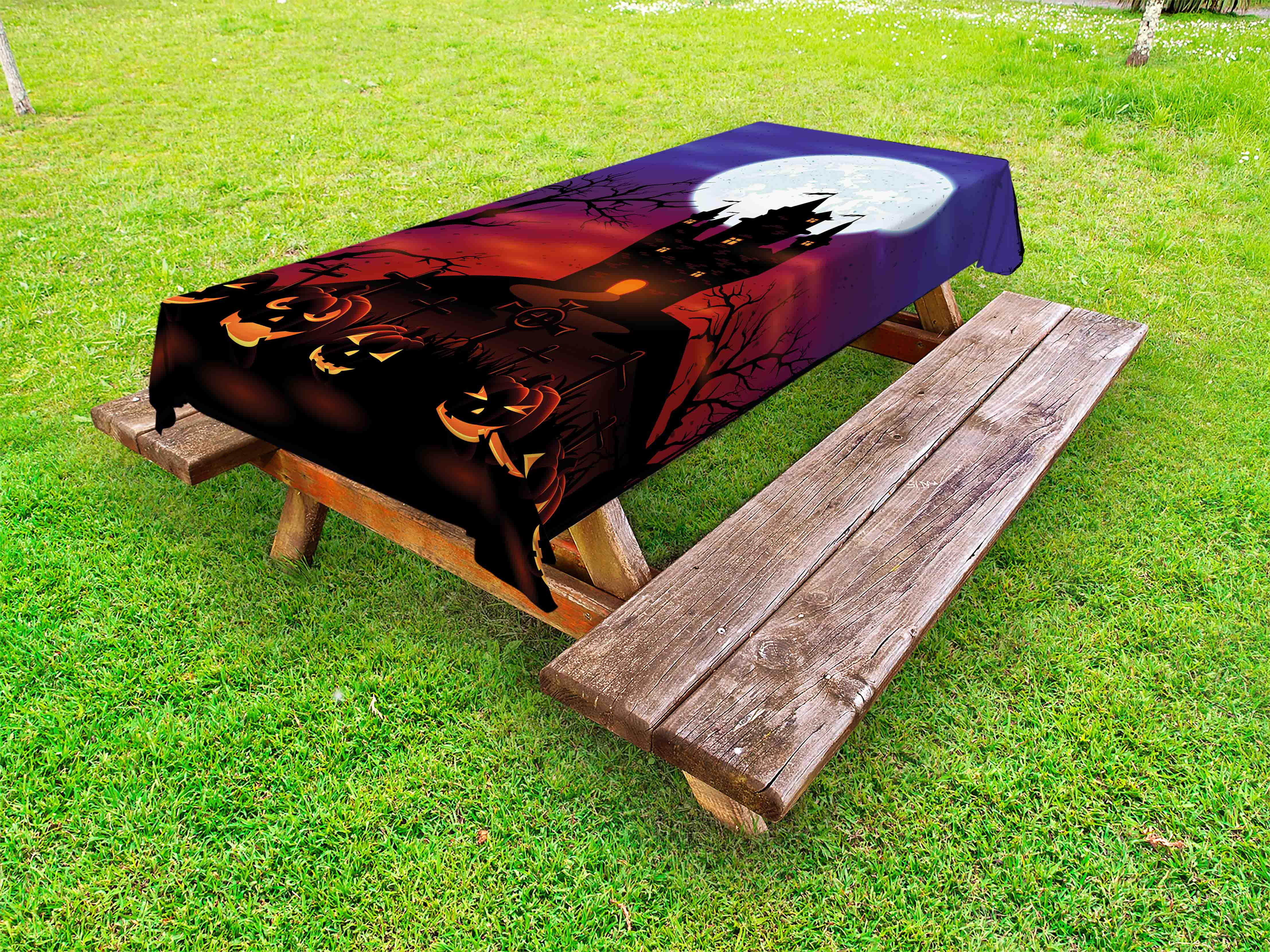 Halloween Outdoor Tablecloth, Gothic Haunted House Castle Hill Valley ...