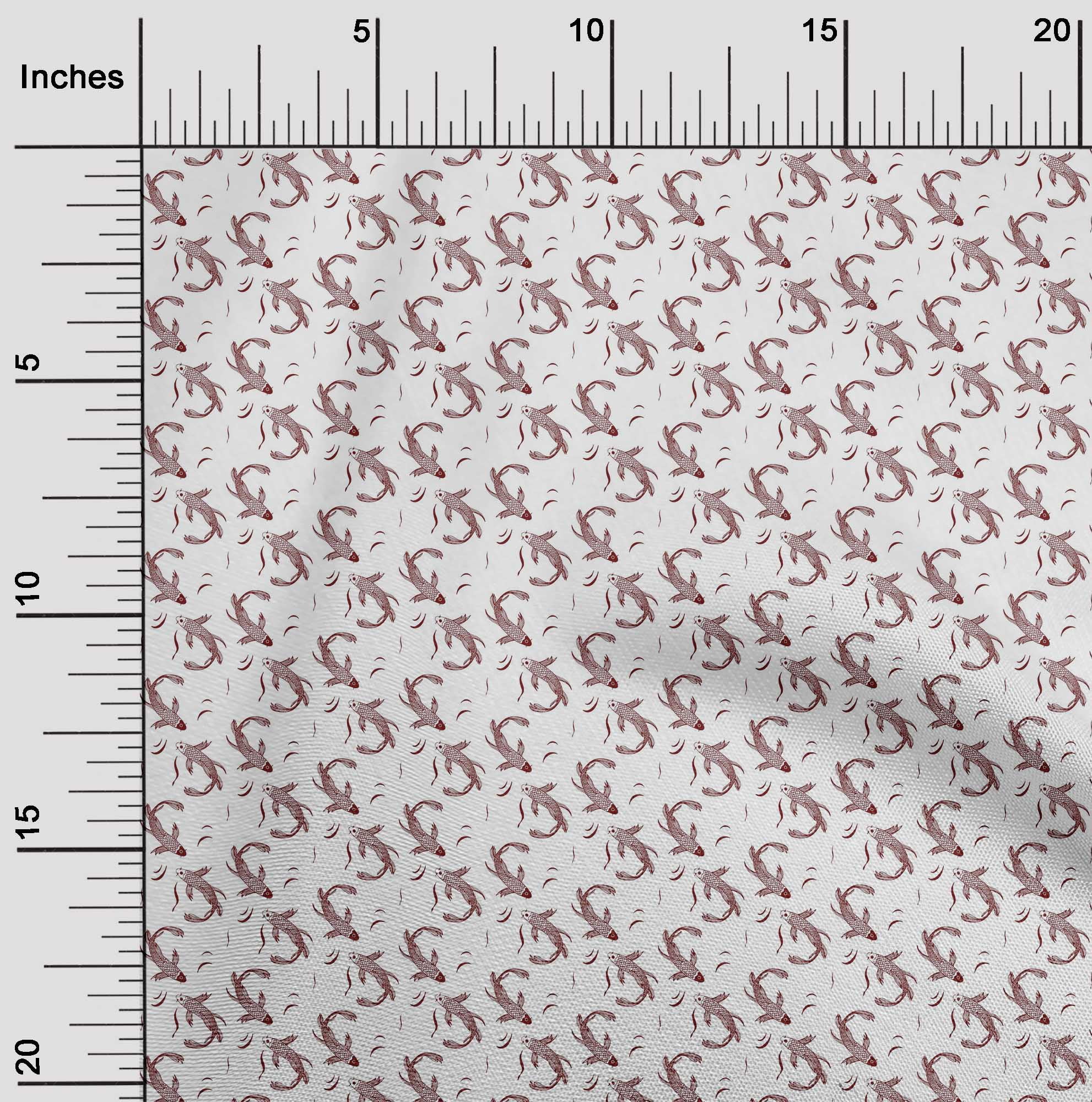 oneOone Viscose Chiffon Dark Red Fabric Koi Fish Ocean Sewing Material ...