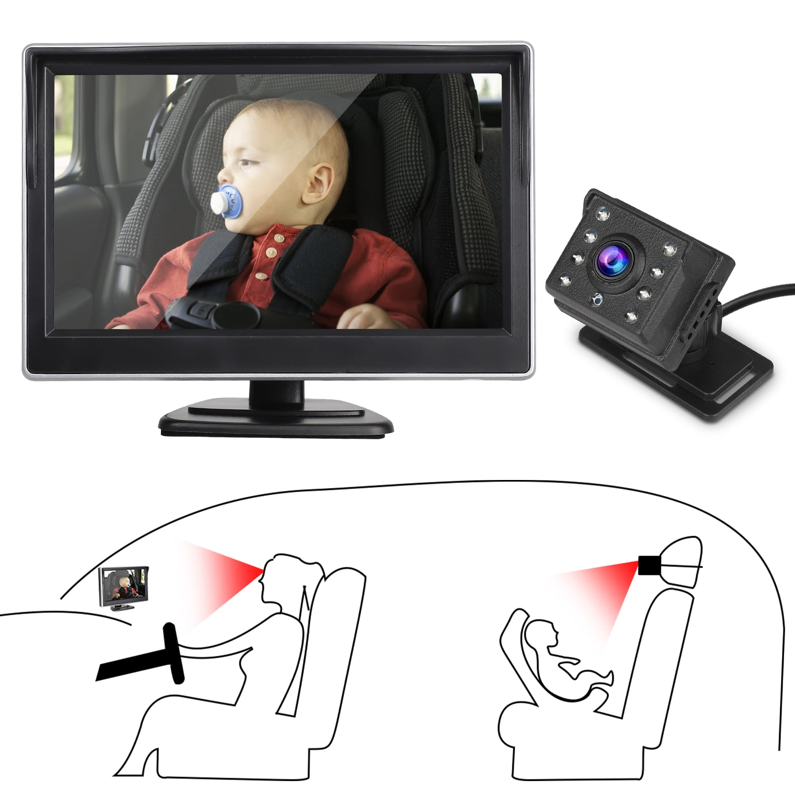 Car Back Seat Camera, EEEkit 12V Baby Car Mirror with 5-inch HD Screen ...