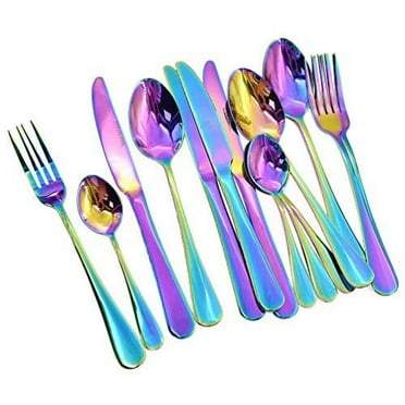 Colorful Silverware Set, 24-Piece Stainless Steel Rainbow Flatware Set ...