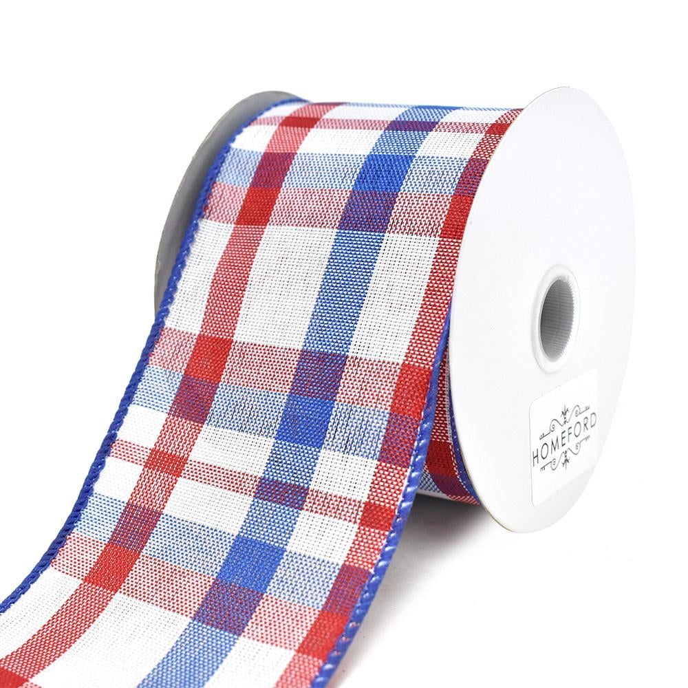 Color Chic Plaid Wired Edge Linen Ribbon, 2-1/2-Inch, 3-Yard, Red/White ...