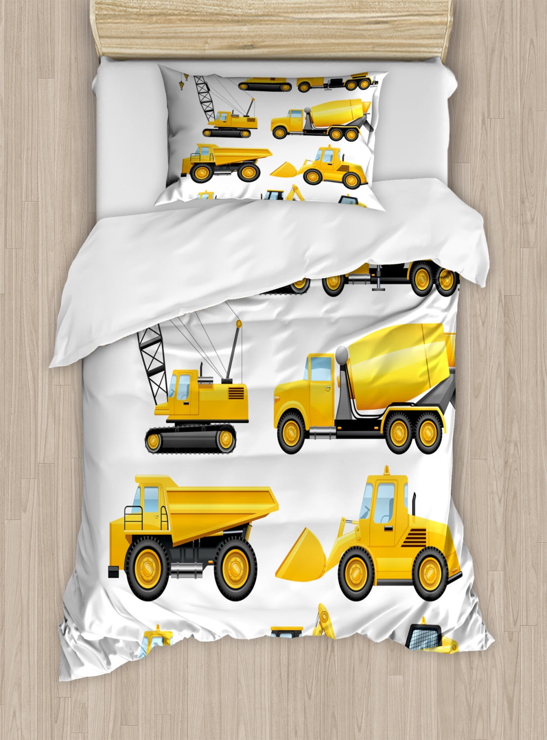 Boy's Duvet Cover Set, Abstract Images of Construction Vehicles and ...