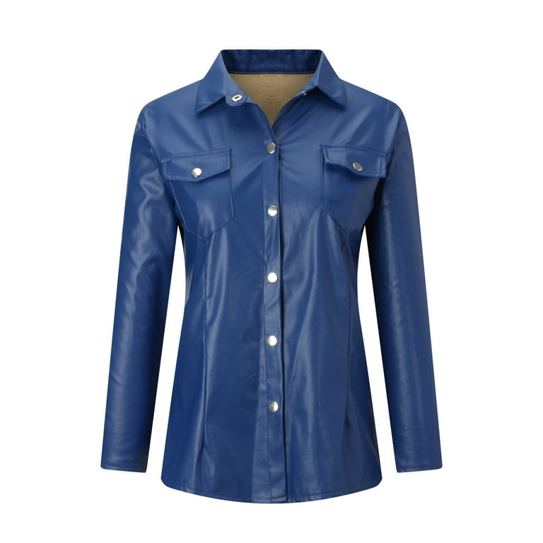 Leather Shirt for Women's Sexy PU Faux Leather Button Down Leather Shirt for Women's Sexy PU Faux Leather Button Down