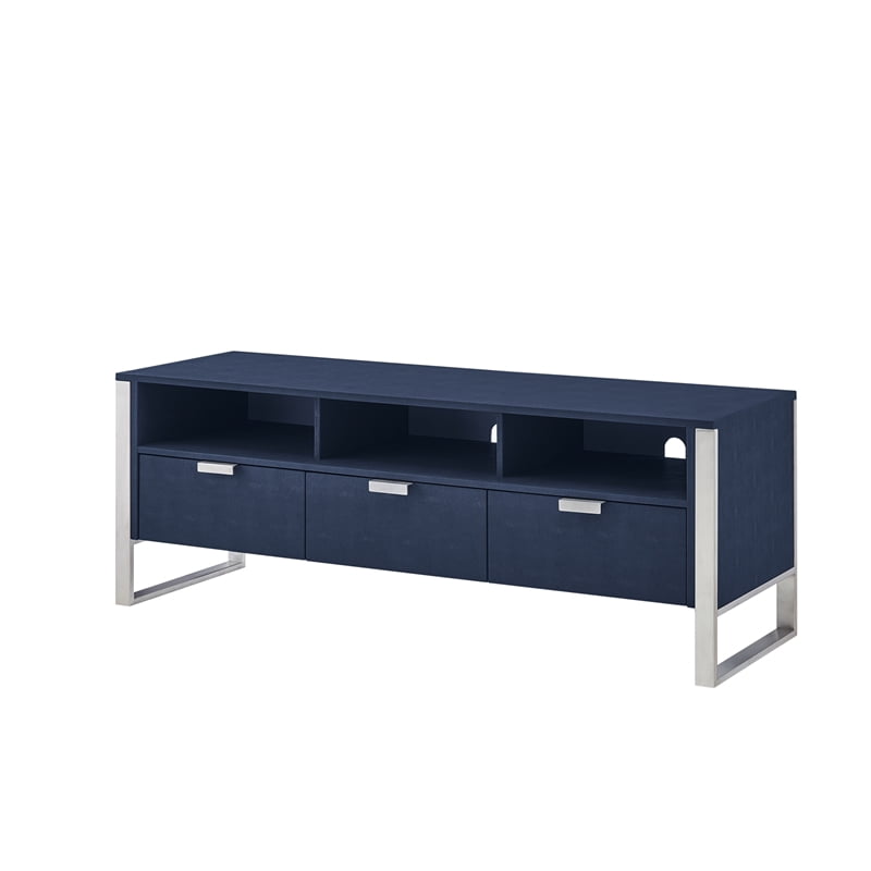 Posh Living Omer Faux Shagreen TV Stand/Cabinet Navy/Chrome - Walmart.com