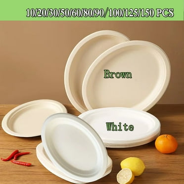 Stack Man Compostable Oval Paper Plates [10 Inch] - [50-Pack] Heavy ...