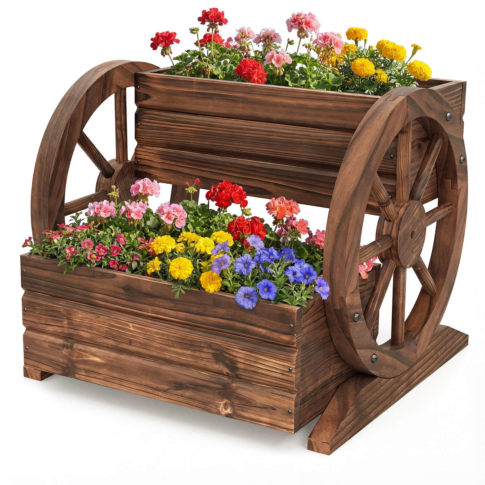 Click here for Costway 1 Pcs 2-Tier Rustic Wagon Planter Box With... prices