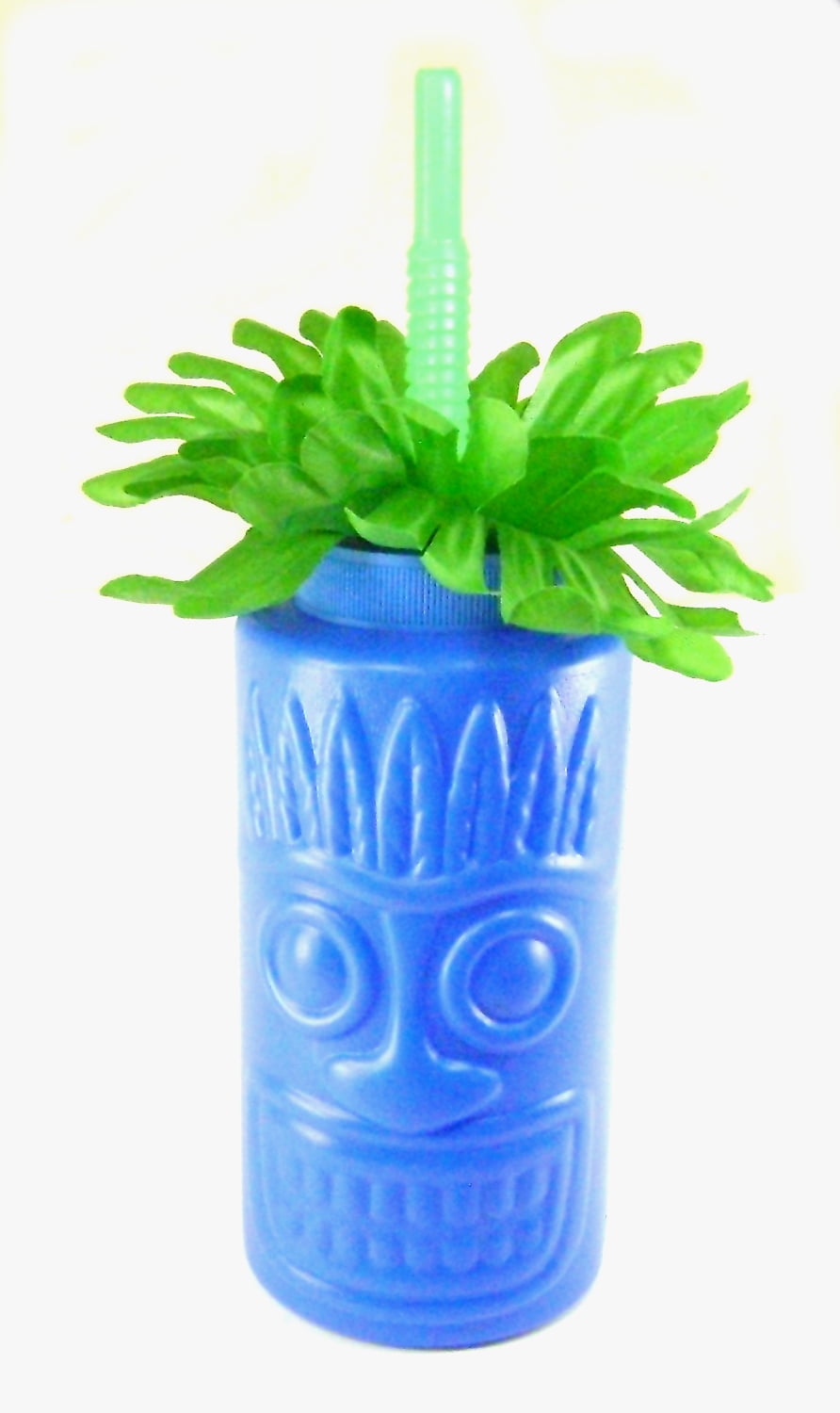 BLUE TIKI CUP & STRAW Luau Party Plastic Drinking Glass Tiki Tableware ...