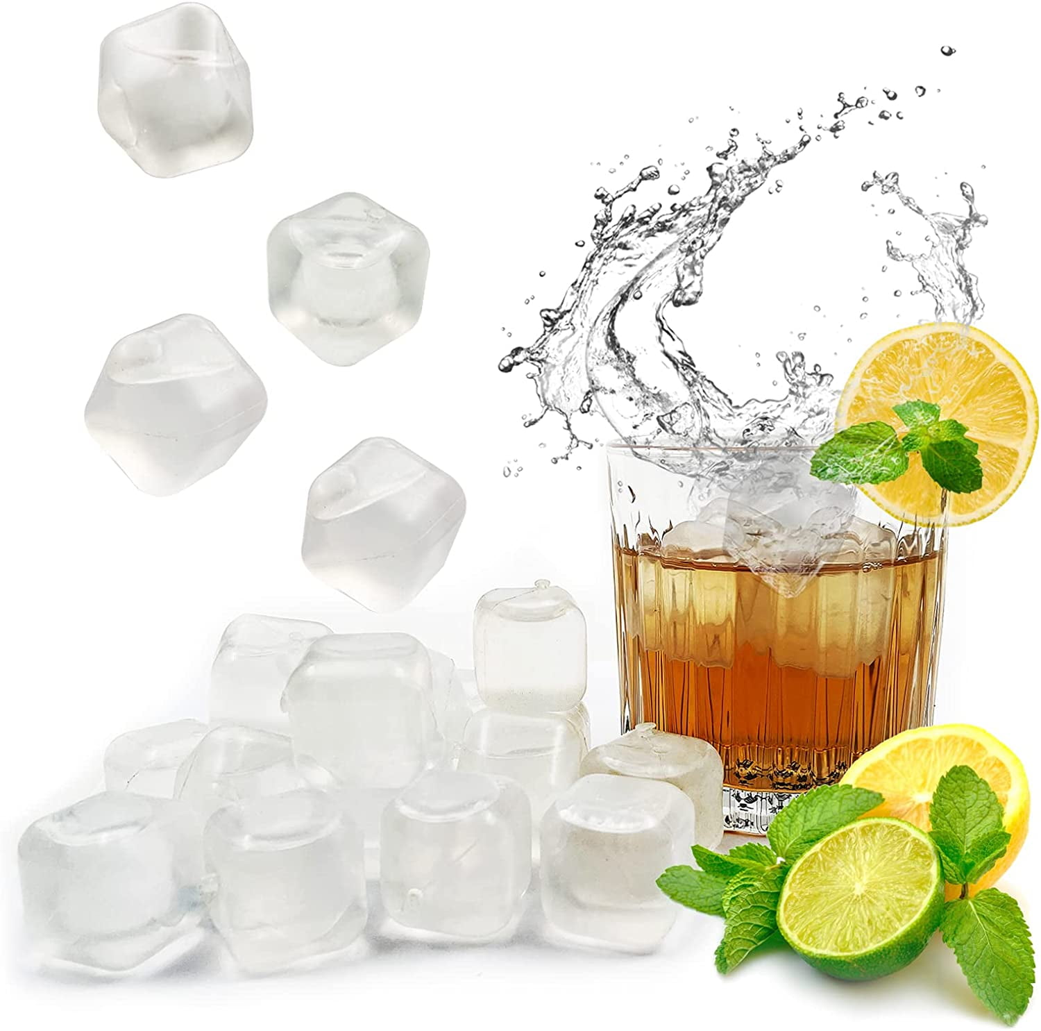 Reusable Ice Cubes, 40Pcs Quick Freeze Square Plastic Ice Cubes ...