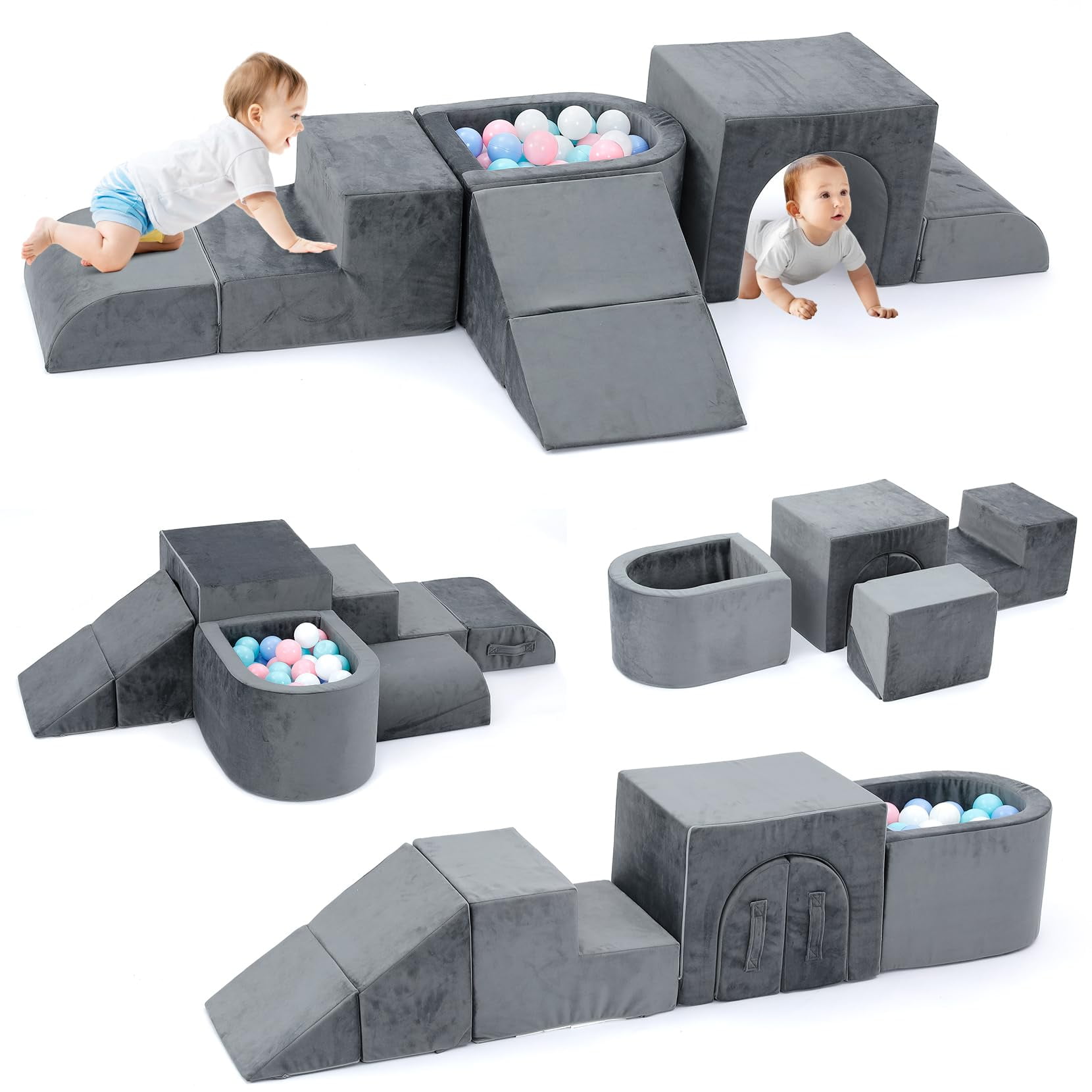 Kidirect Foam Climbing Blocks, 6 Pieces Climbing Toys for Toddlers 1-3 Inside with Baby Ball Pit ...