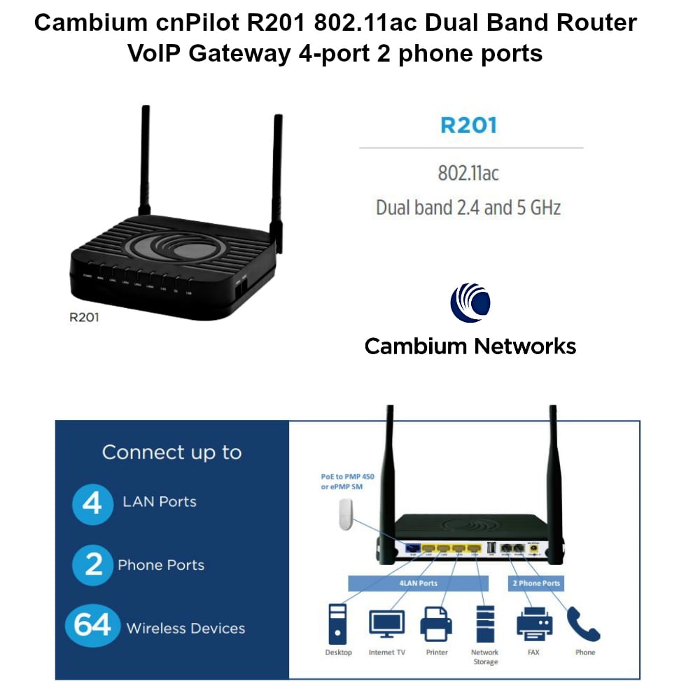 Cambium cnPilot R201 802.11ac Dual Band Router VoIP Gateway 4-port 2 ...