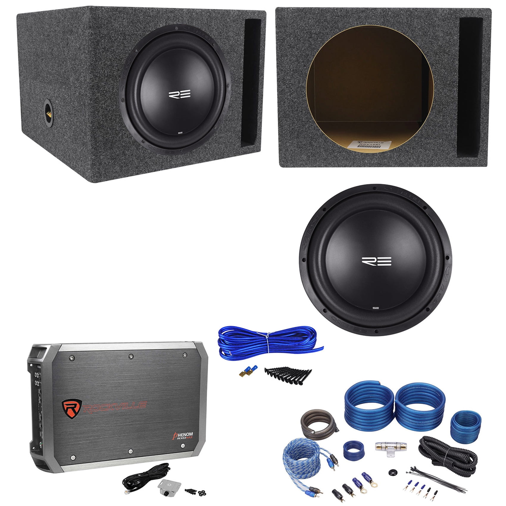 RE Audio SEX12D2 V2 SEXV2 12" 750W Subwoofer+Vented Box+Mono Amplifier ...