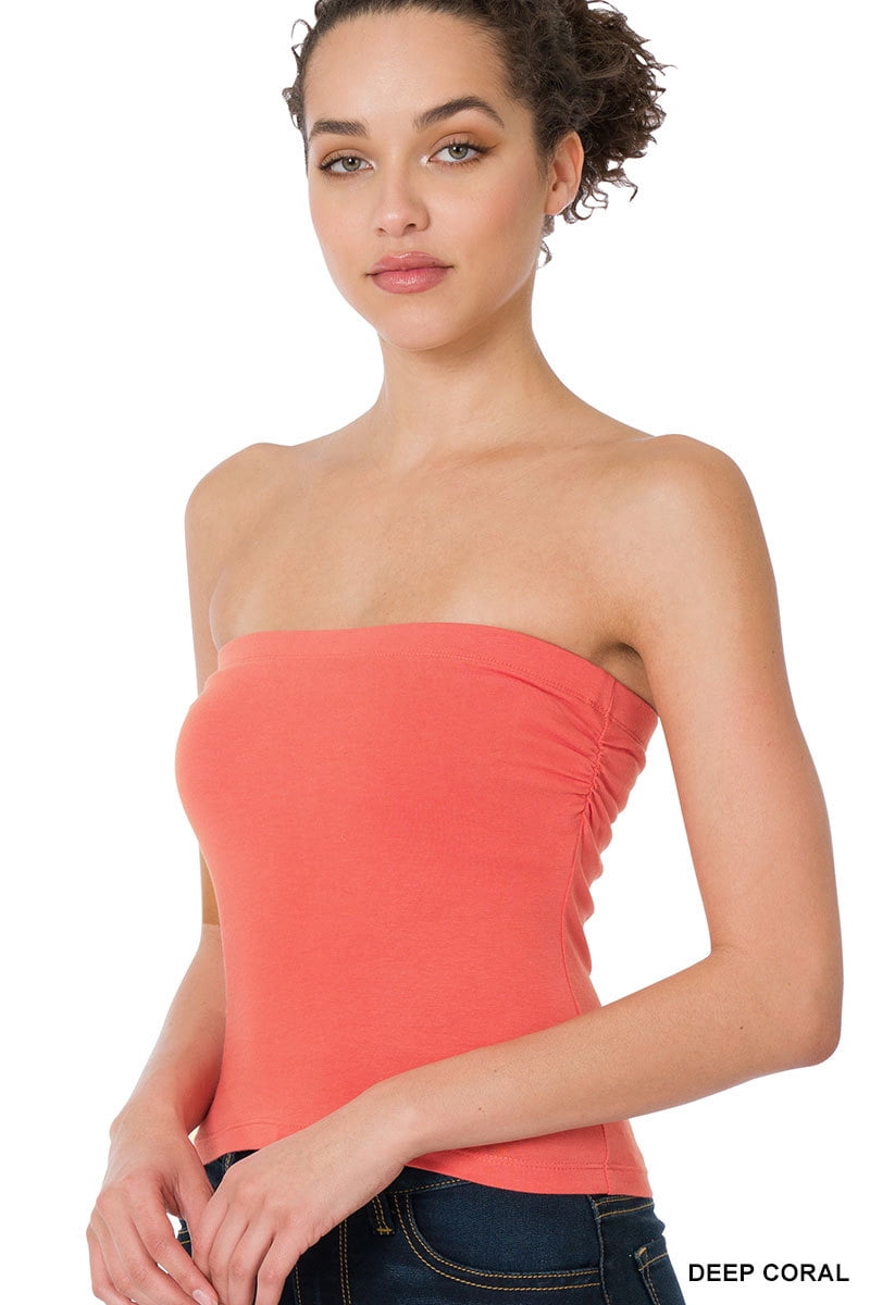 TheLovely Women's Casual Strapless Bandeau Cotton Tube Top w/Built-In ...
