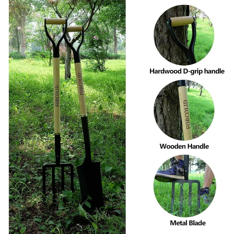 Garden Fork 4 Tine Spading Digging Fork Pitch Fork 45Inch Forged Steel Y Grip Wood Handel Walmart