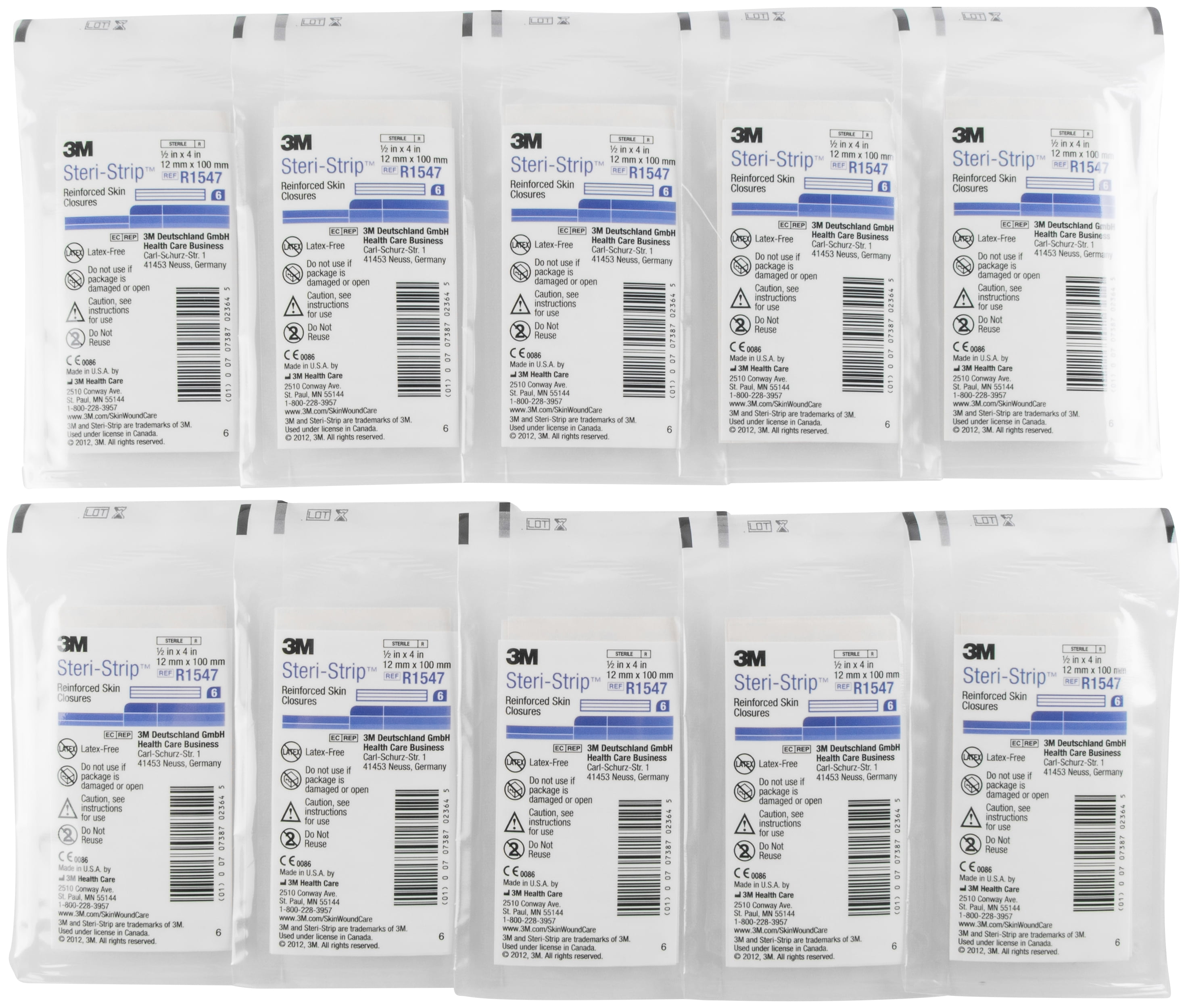 3M R1547 Steri-Strip Skin Closure Strips - 1/2" x 4" - Pack of 10 ...