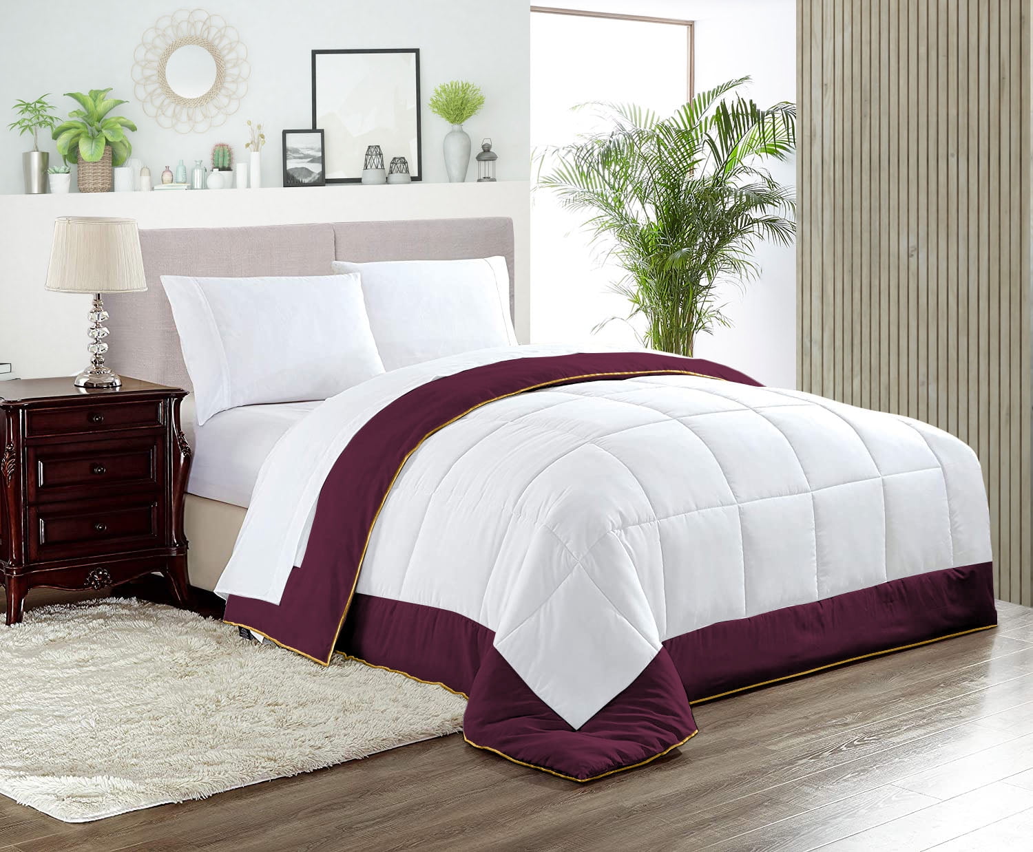 Dual Tone Wine Super King Plus Comforter Set - Microfiber Fill, Box ...