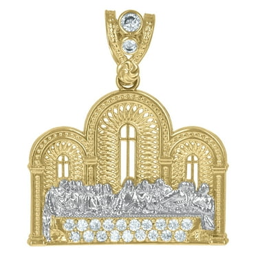 10K Yellow Gold Square Frame Last Supper Religious Pendant 1.50 ...