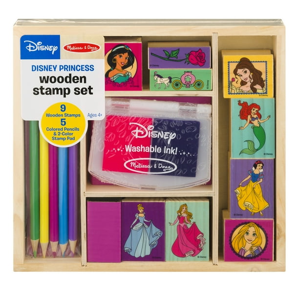 Melissa & Doug Disney Princess Wooden Stamp Set: 9 Stamps, 5 Colored ...