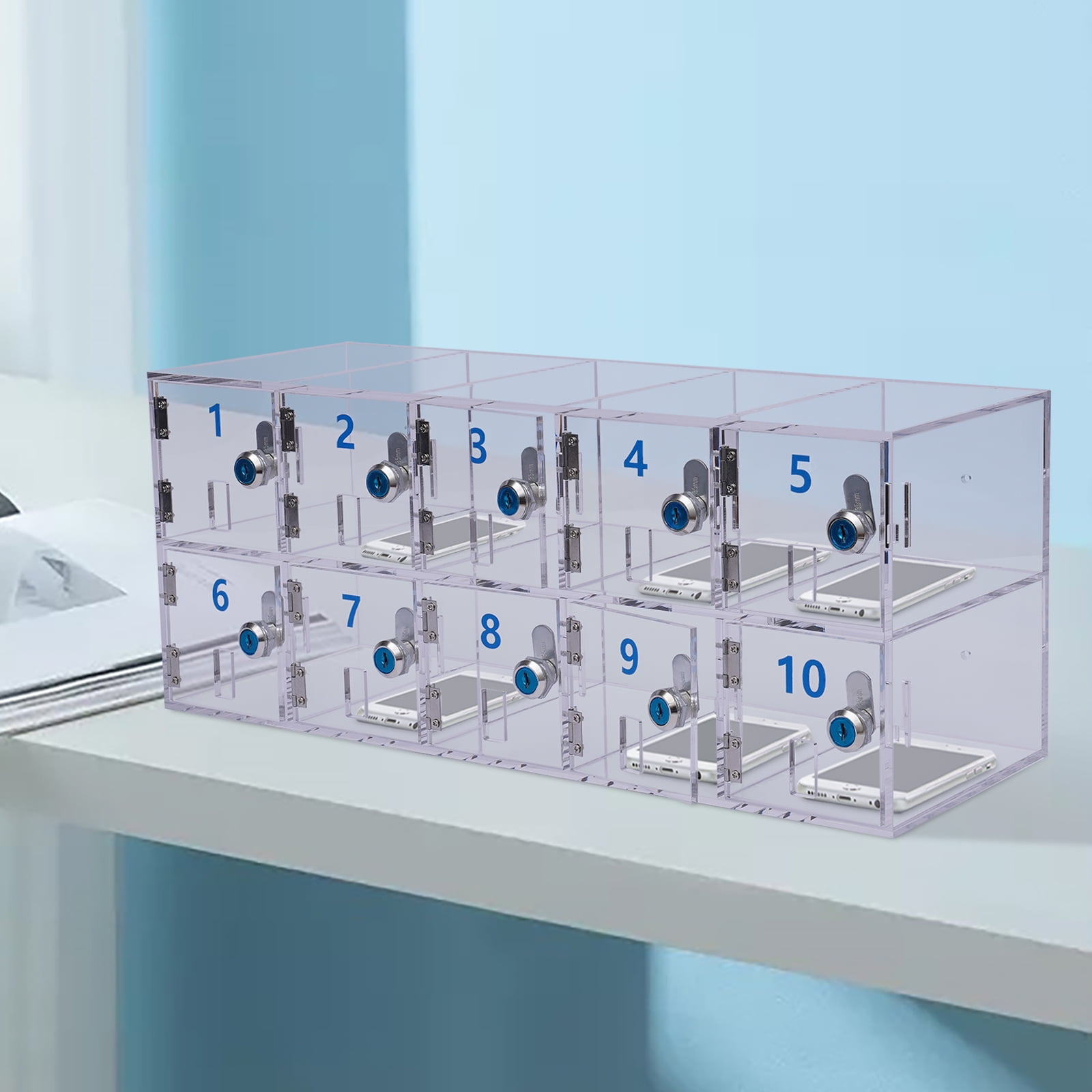 Buy Anqidi Clear Acrylic Cell Phone Locker Box, 10 Slots Wall-Mounted ...