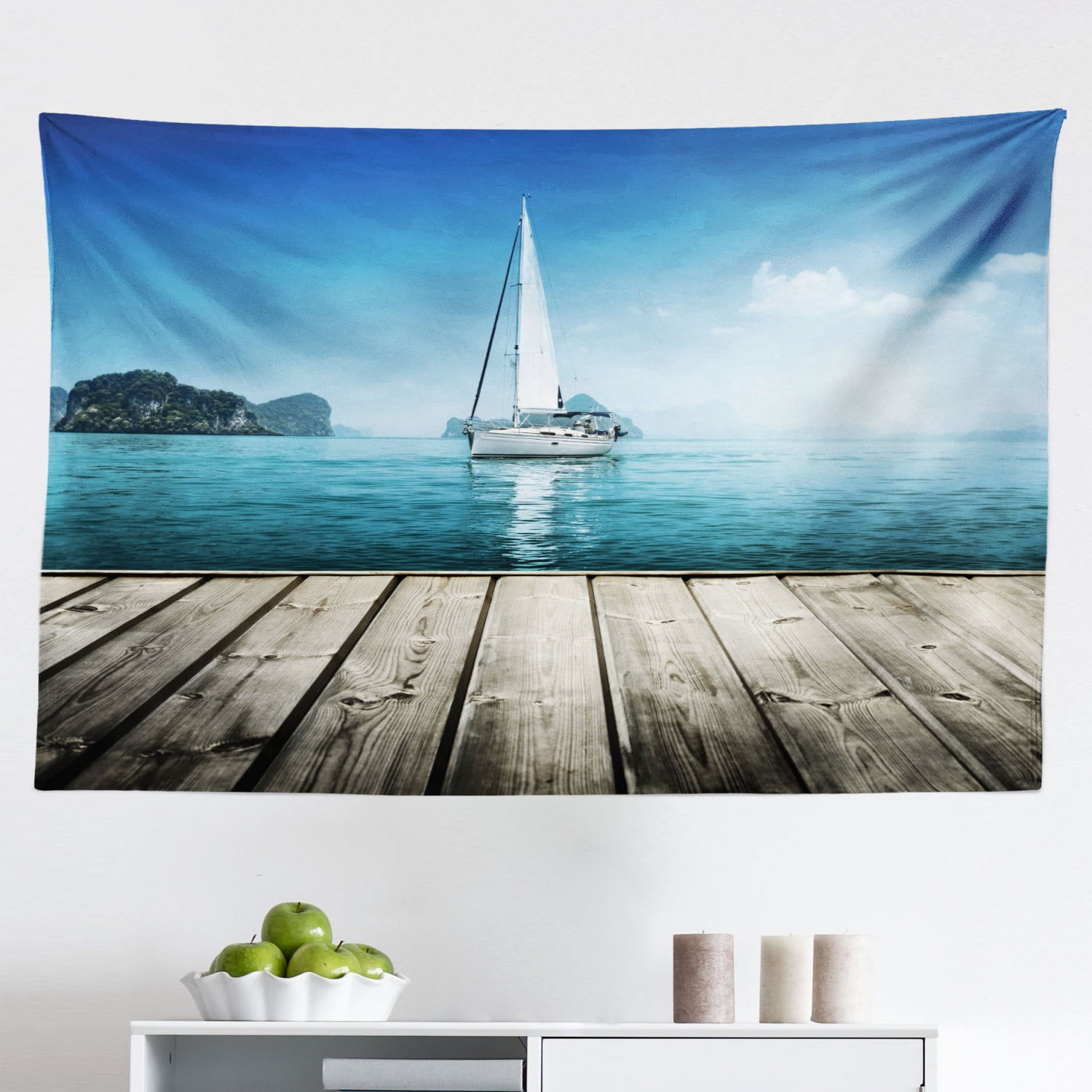 Nautical Tapestry, Vintage Vessel Sailing in Stormy Weather at Dark ...