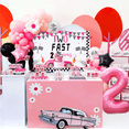 Pink Two Fast Curious Backdrop Decoration Birthday Banner Growing Up ...