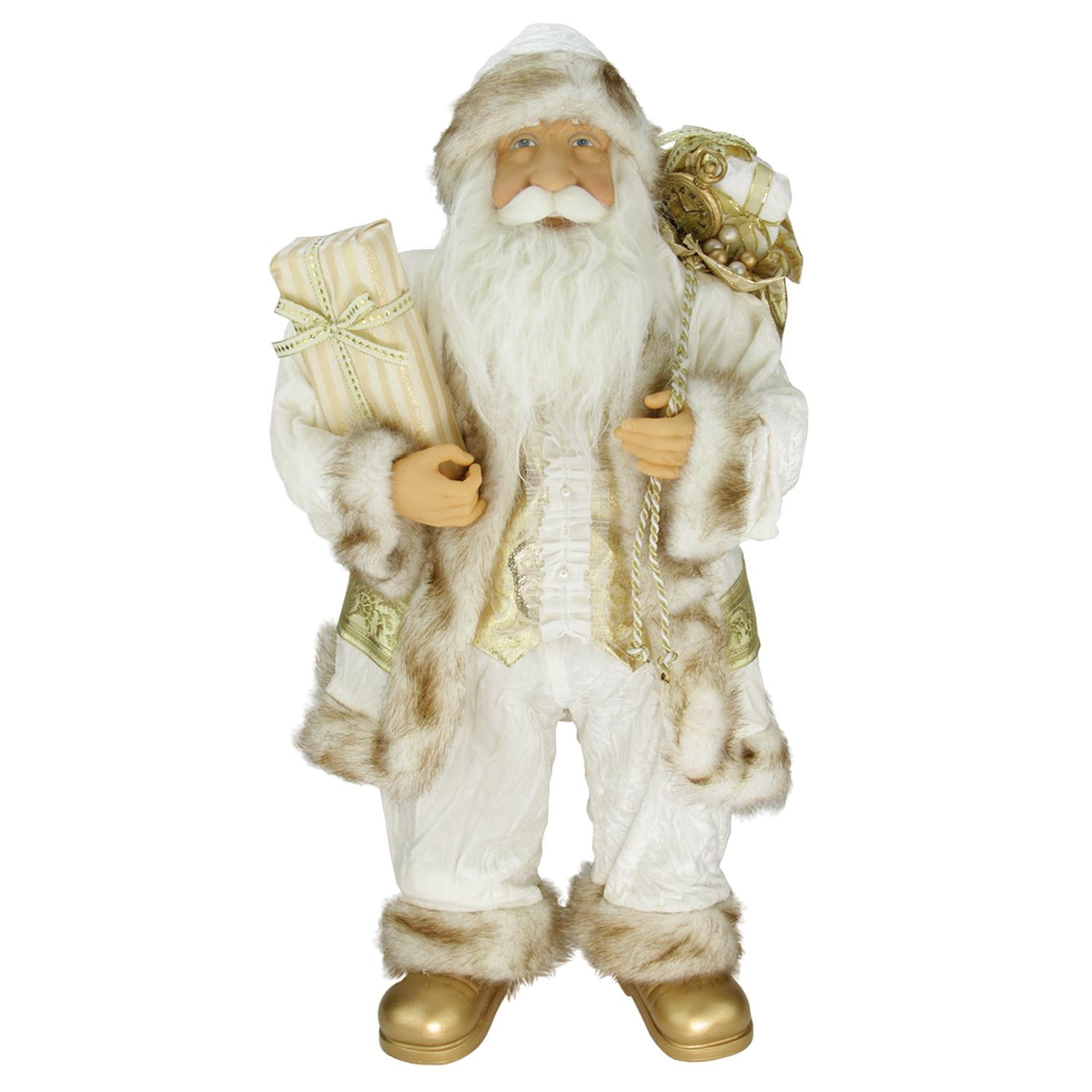 24" Glorious Winter White and Ivory Standing Santa Claus Christmas ...