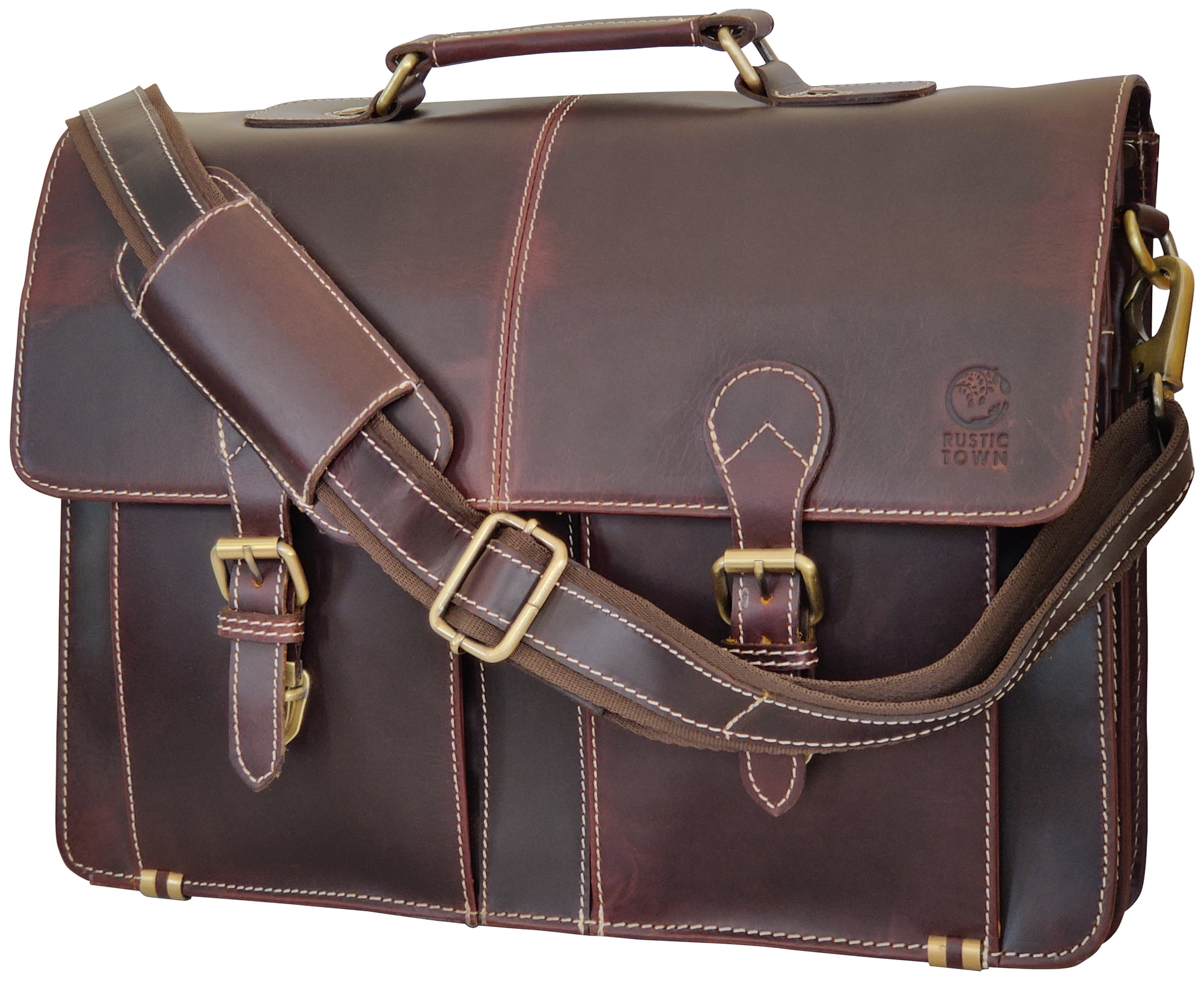 Leather Messenger Bag for Men 16" Laptop Office Business Briefcase ...