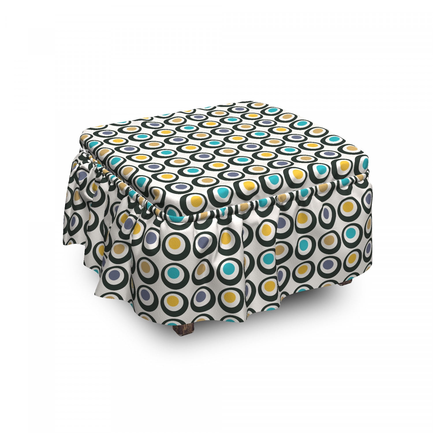 Retro Ottoman Cover, Bold Circles Polka Dots, 2 Piece Slipcover Set ...