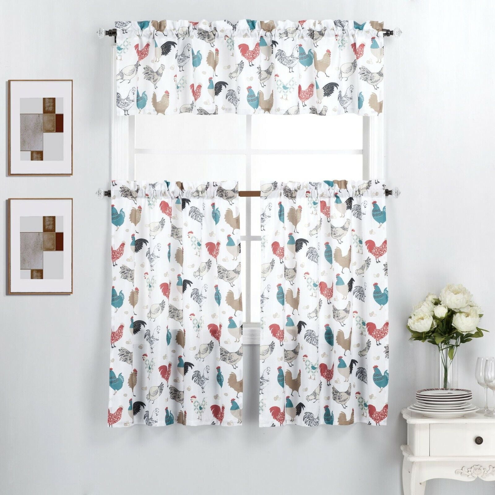 3 Piece Kitchen Window Curtain Panel Tiers & Valance Set - Various ...