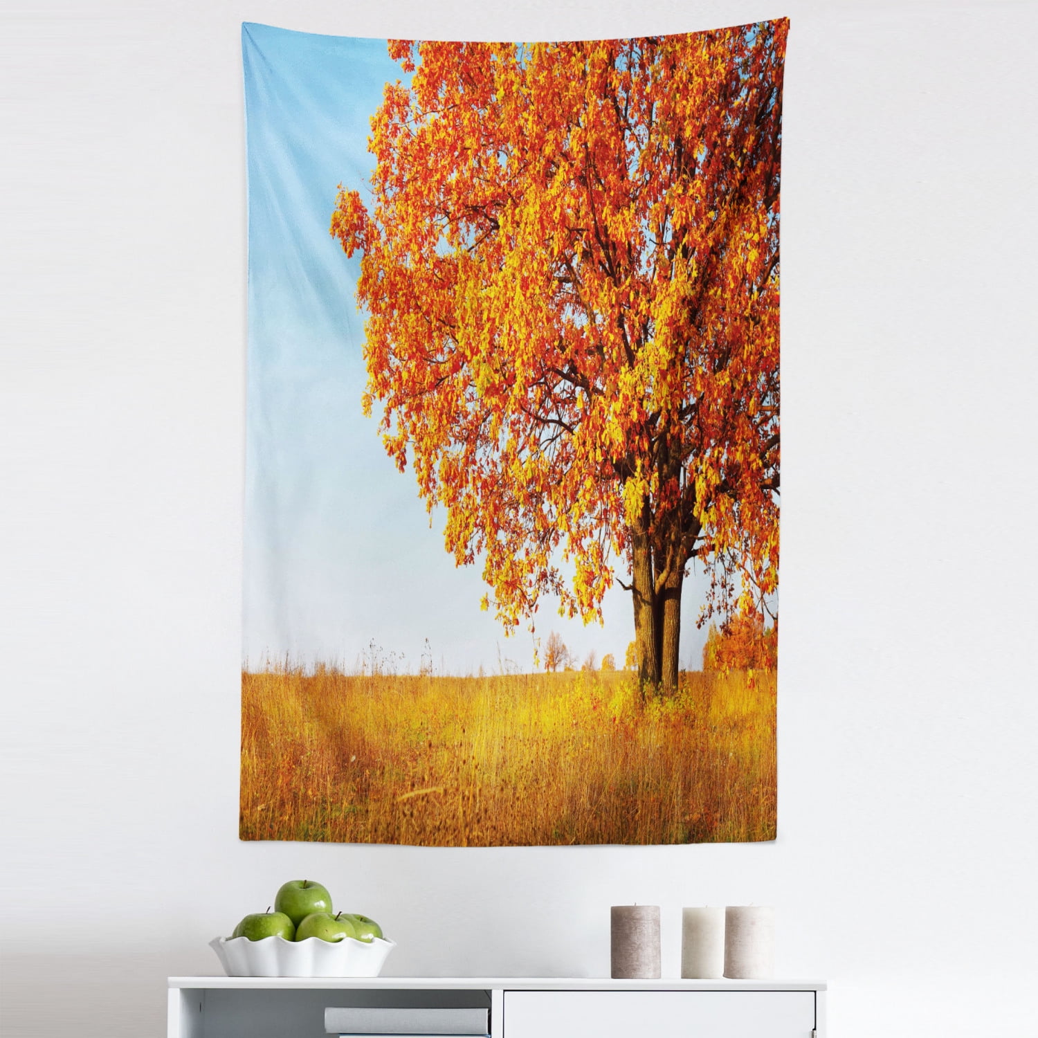 Fall Tapestry, Lonely and Oak Tree Grass Bushes Field Serene Rural ...