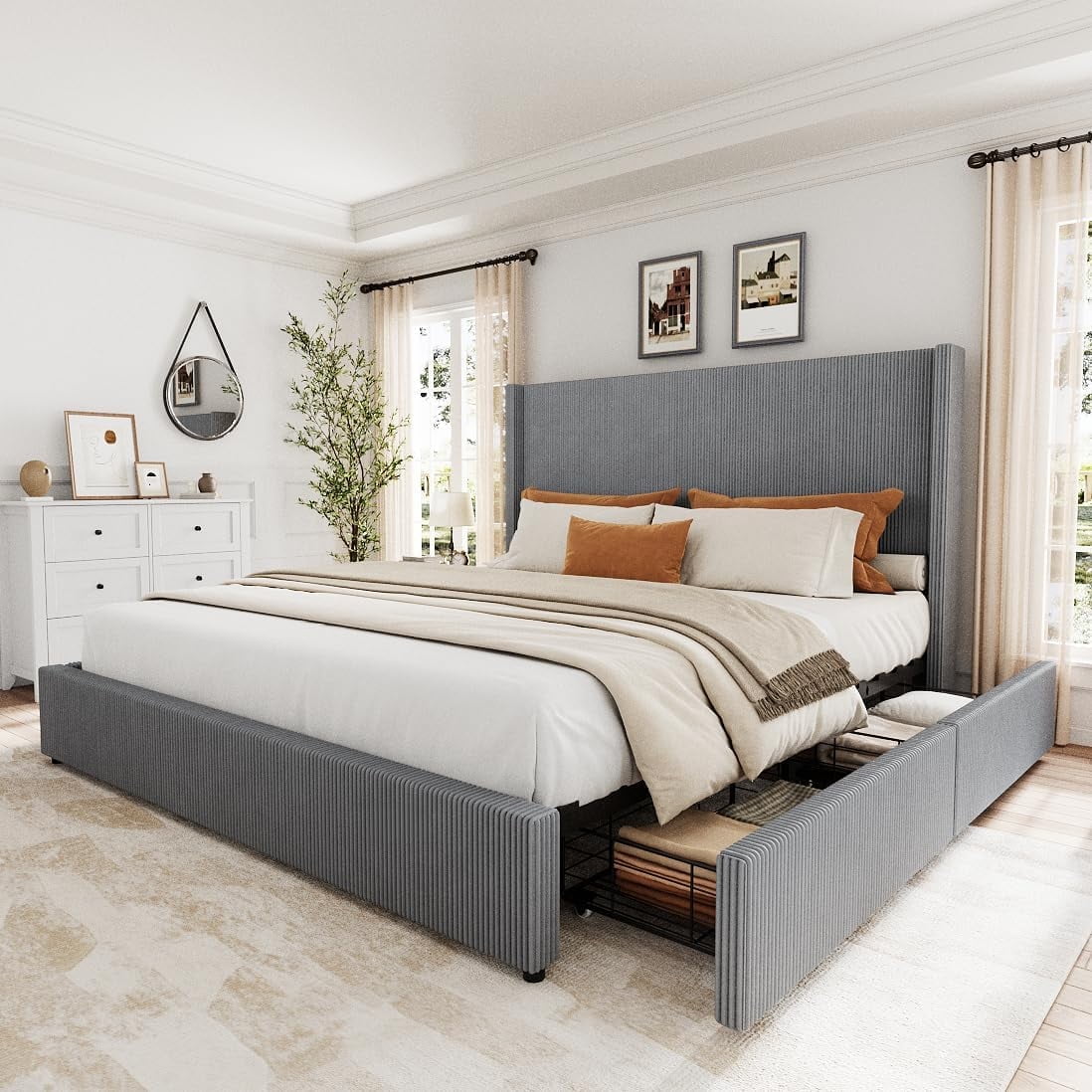 Click here for Yusazens King Size Upholstered Platform Bed Frame... prices