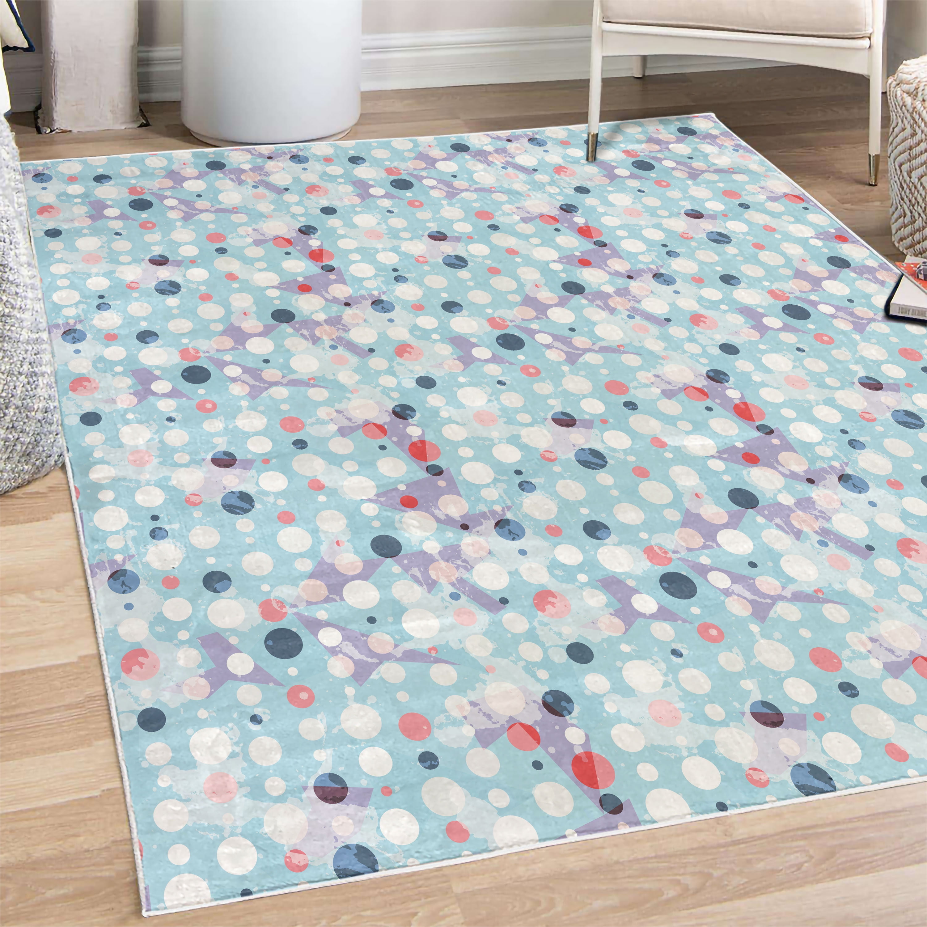 Abstract Decorative Rug, Colorful Circular Large Polka Dots Bubble ...