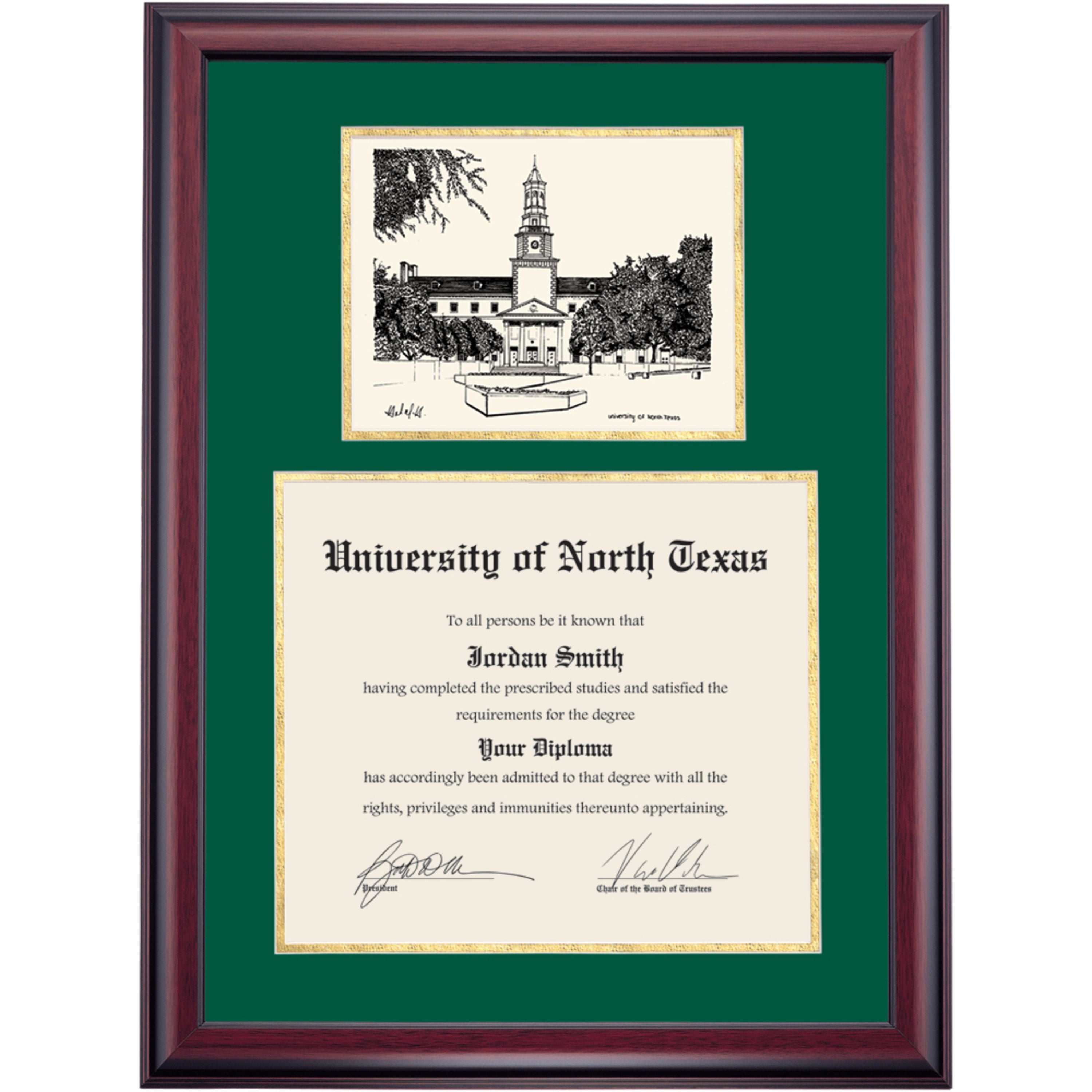 OCM Diploma Frame for University of North Texas UNT, Hunter Green/Gold ...