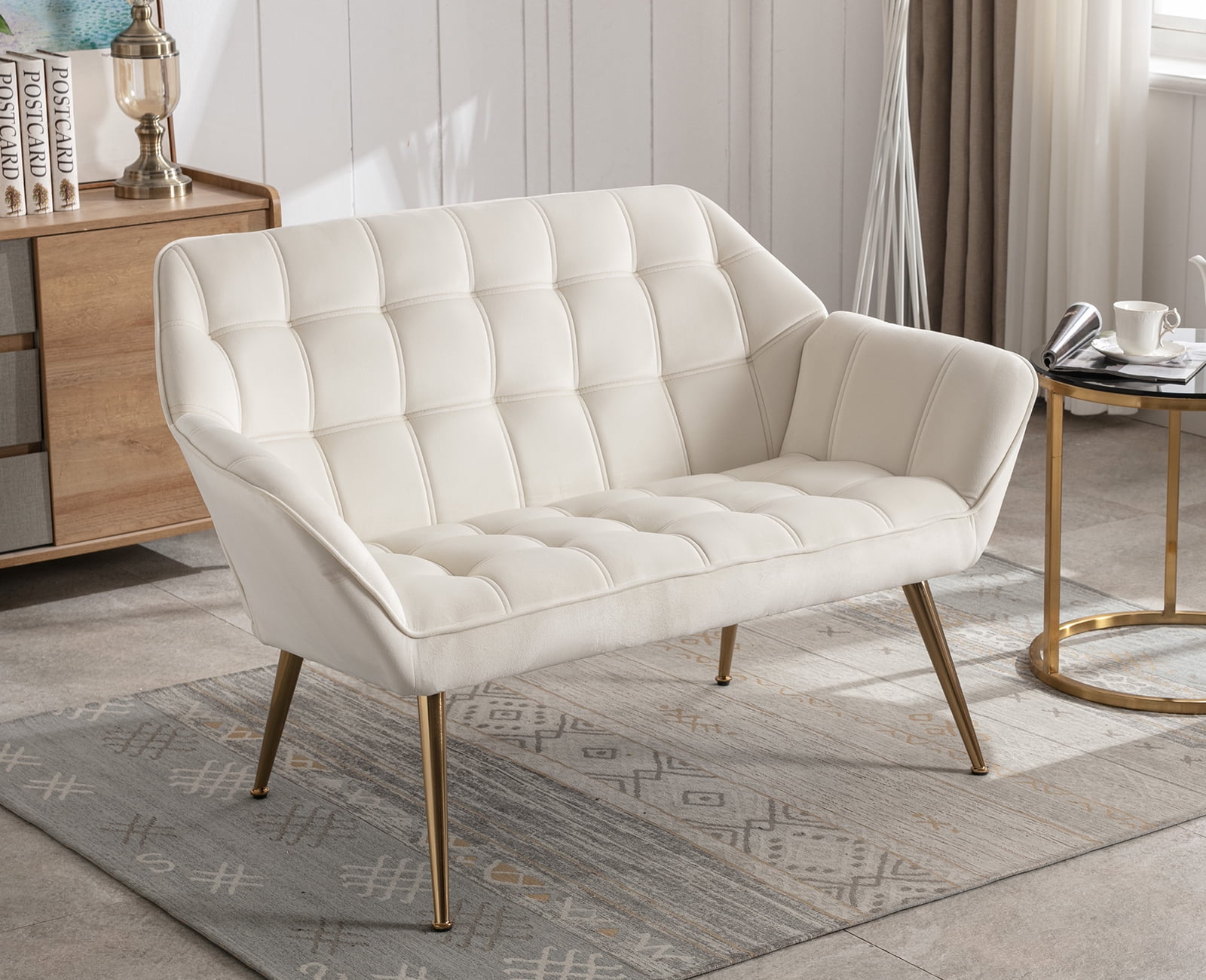 Guyou Small Loveseat Sofa, Modern Velvet 2-Seater Mini Sofa Couch with ...