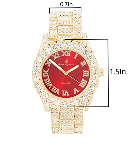 Women’s Big Rocks Bezel Colored Dial with Roman Numerals Fully Iced Out ...
