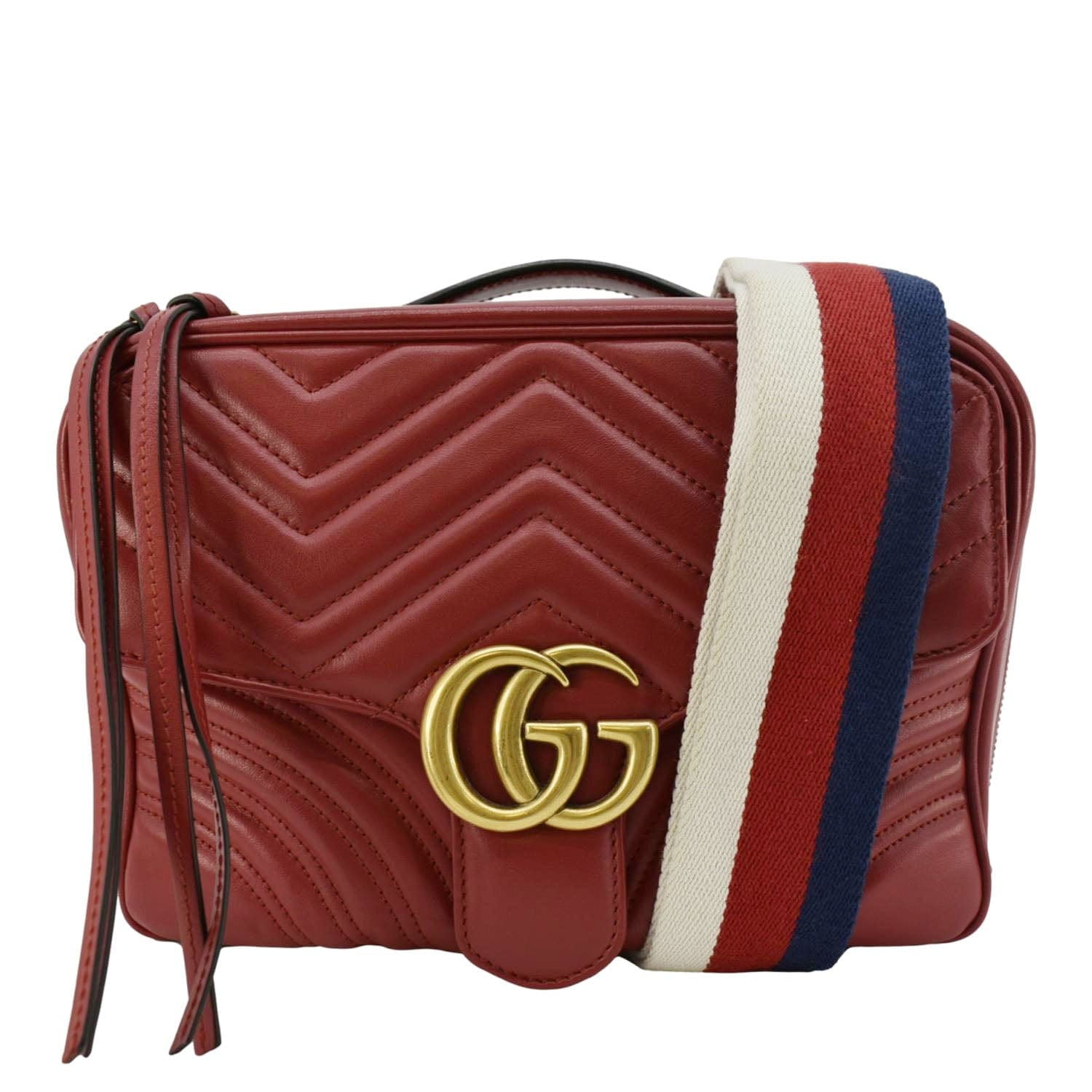 Pre-Owned GUCCI Marmont Small Matelasse Leather Shoulder Bag Red 498100 ...