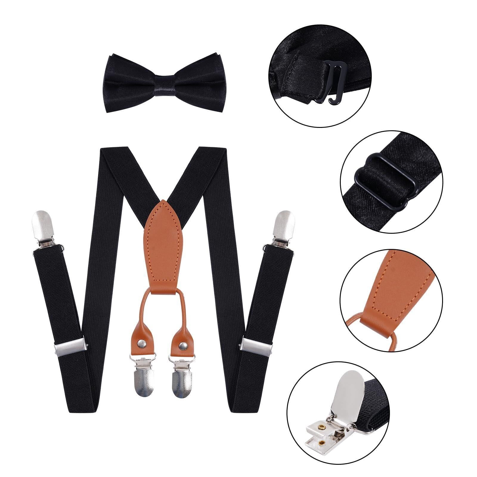 ZKSNART Kids Boys Suspenders Bowtie Sets Adjustable Suspenders and Pre ...