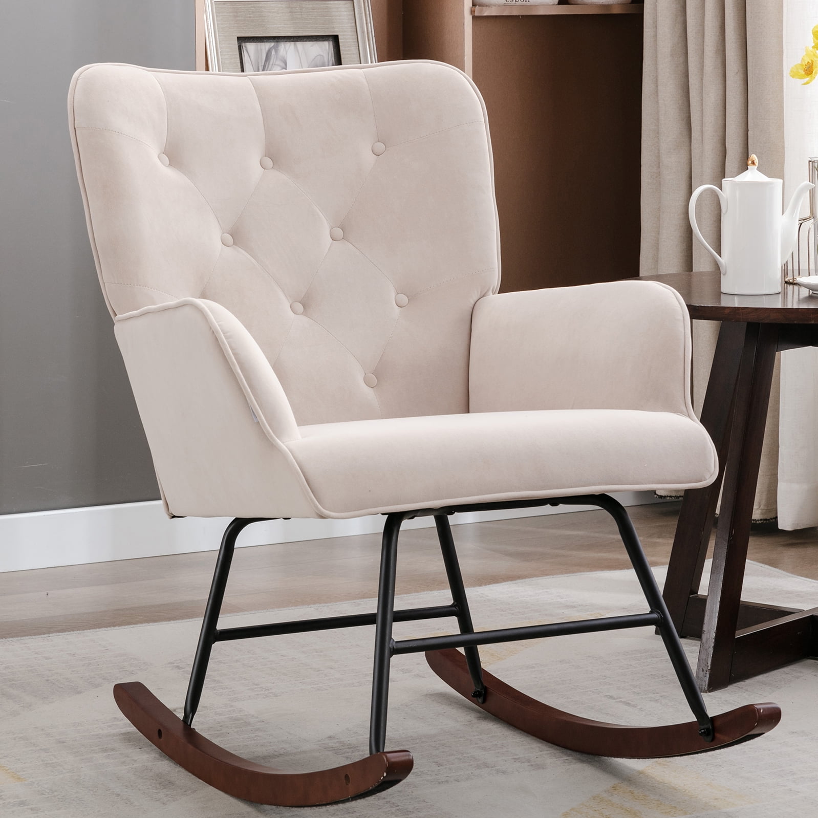 Bellemave Velvet Rocking Chair for Living Room, Bedroom, Baby Nursery ...