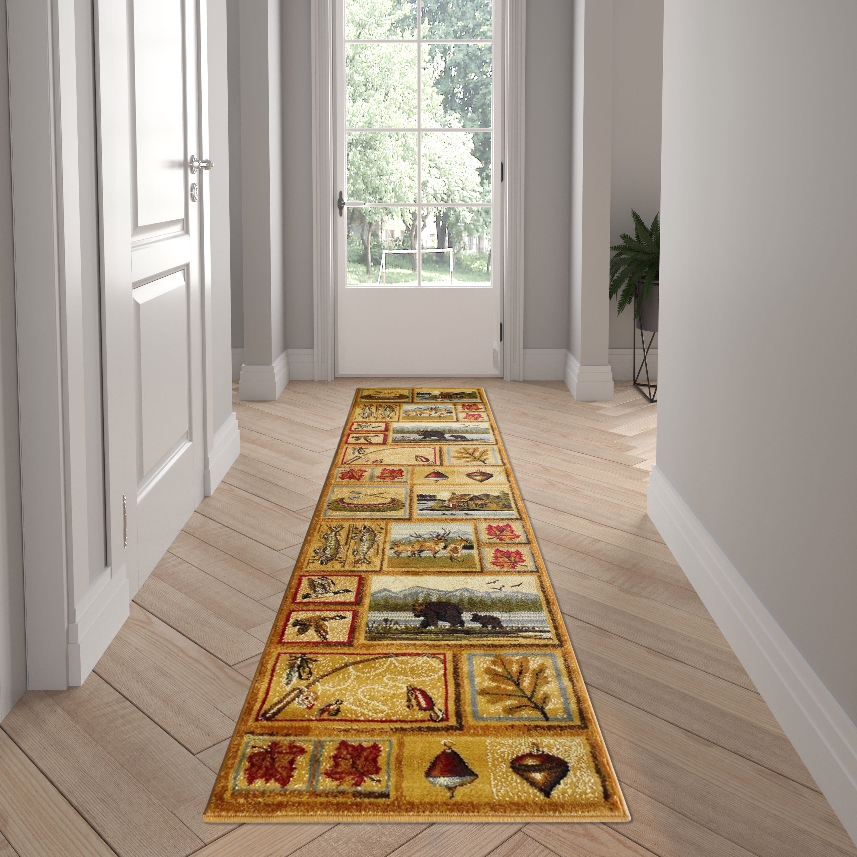 Emma + Oliver 2'x7' Rustic Lodge Accent Rug with Fishing, Wildlife and ...