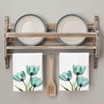 1 Pack Teal Floral Kitchen Towels Teal Tulips Green Leaf Transparent ...