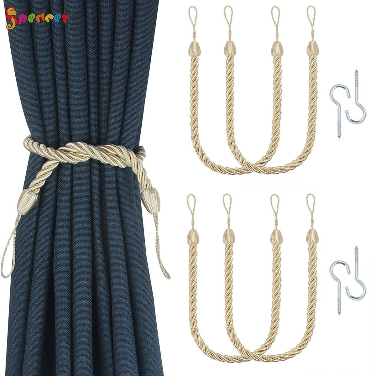 Spencer 2Pcs Braided Curtain Tiebacks, Rope Belt Curtain Tie Buckle ...