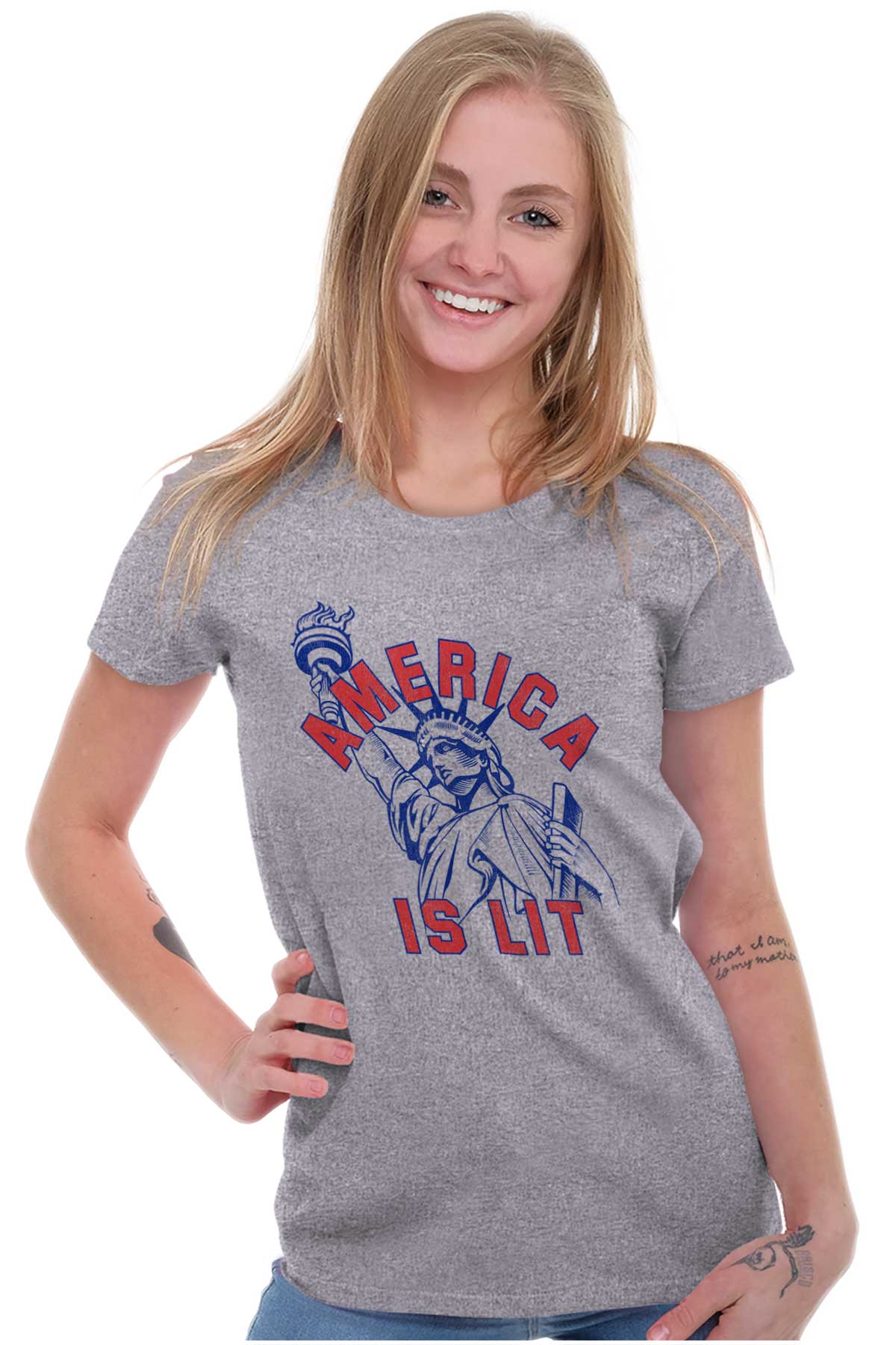 Statue Of Liberty America Is Lit Joke Womens T Shirt Ladies Tee Brisco