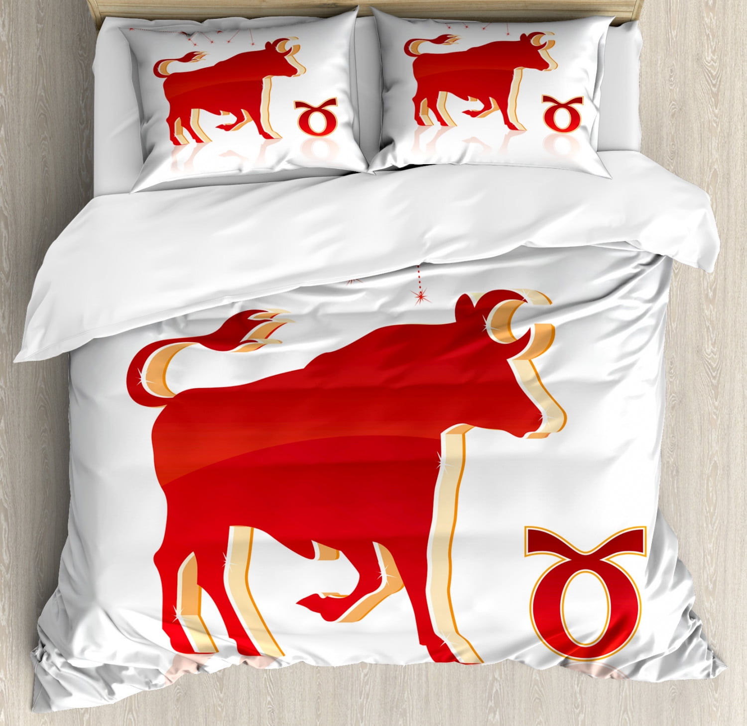 Zodiac Taurus Queen Size Duvet Cover Set, Vibrant Animal Silhouette ...