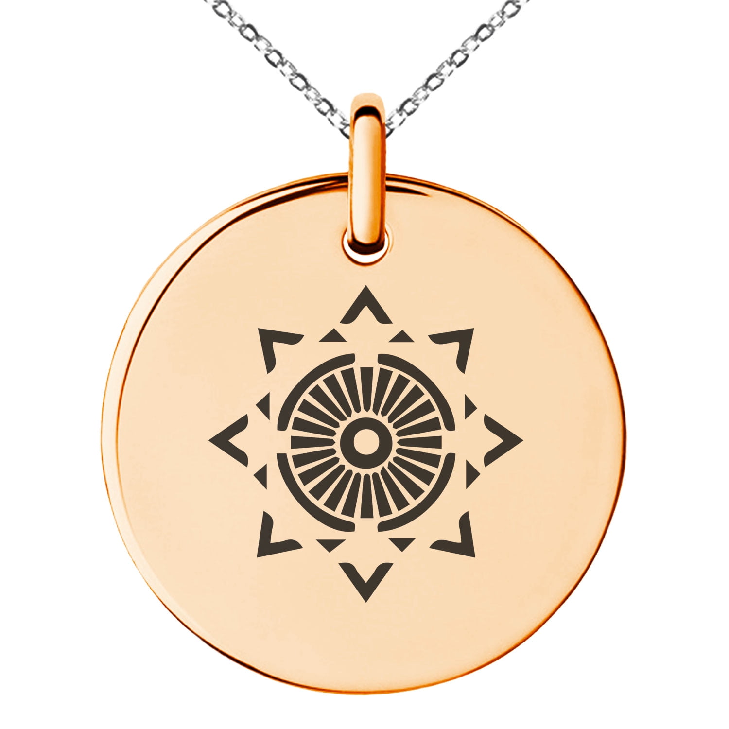 Stainless Steel Light Magic Rune Engraved Small Medallion Circle Charm ...