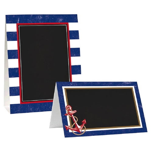 Summer 'Nautical Anchors Aweigh' Paper Chalkboard Tent Cards (8ct ...