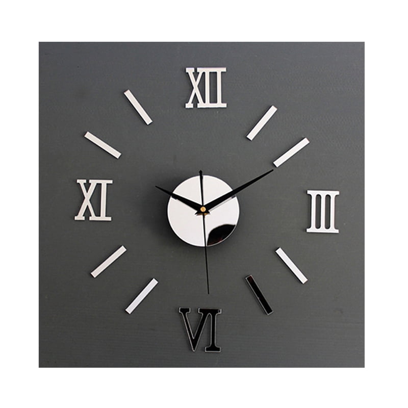 Roman Numerals Frameless Large Acrylic Mirror Surface 3D DIY Wall Clock ...