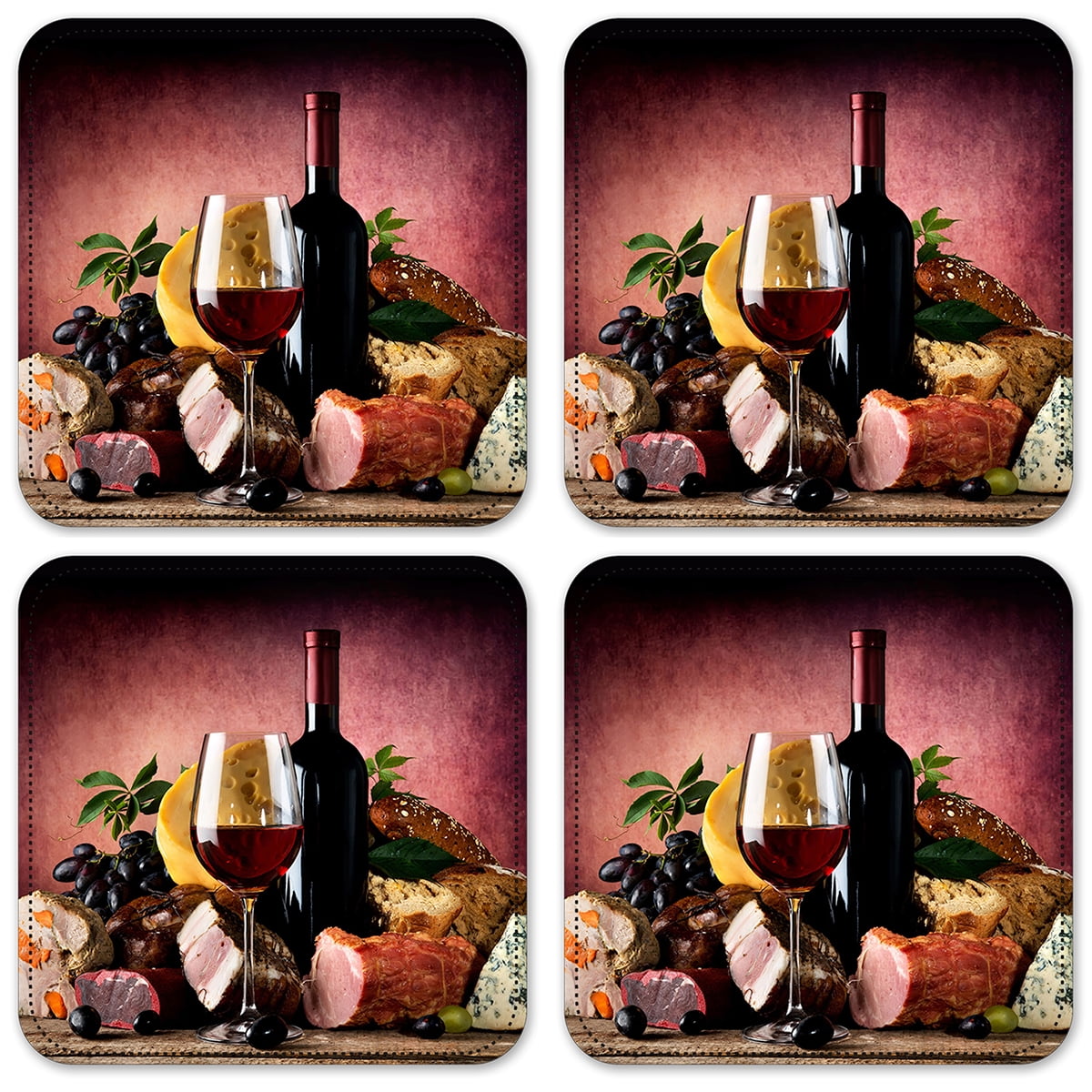 Vinyl Drink Coasters - Set of 4 - Red Wine with Meat & Cheese - Walmart.com