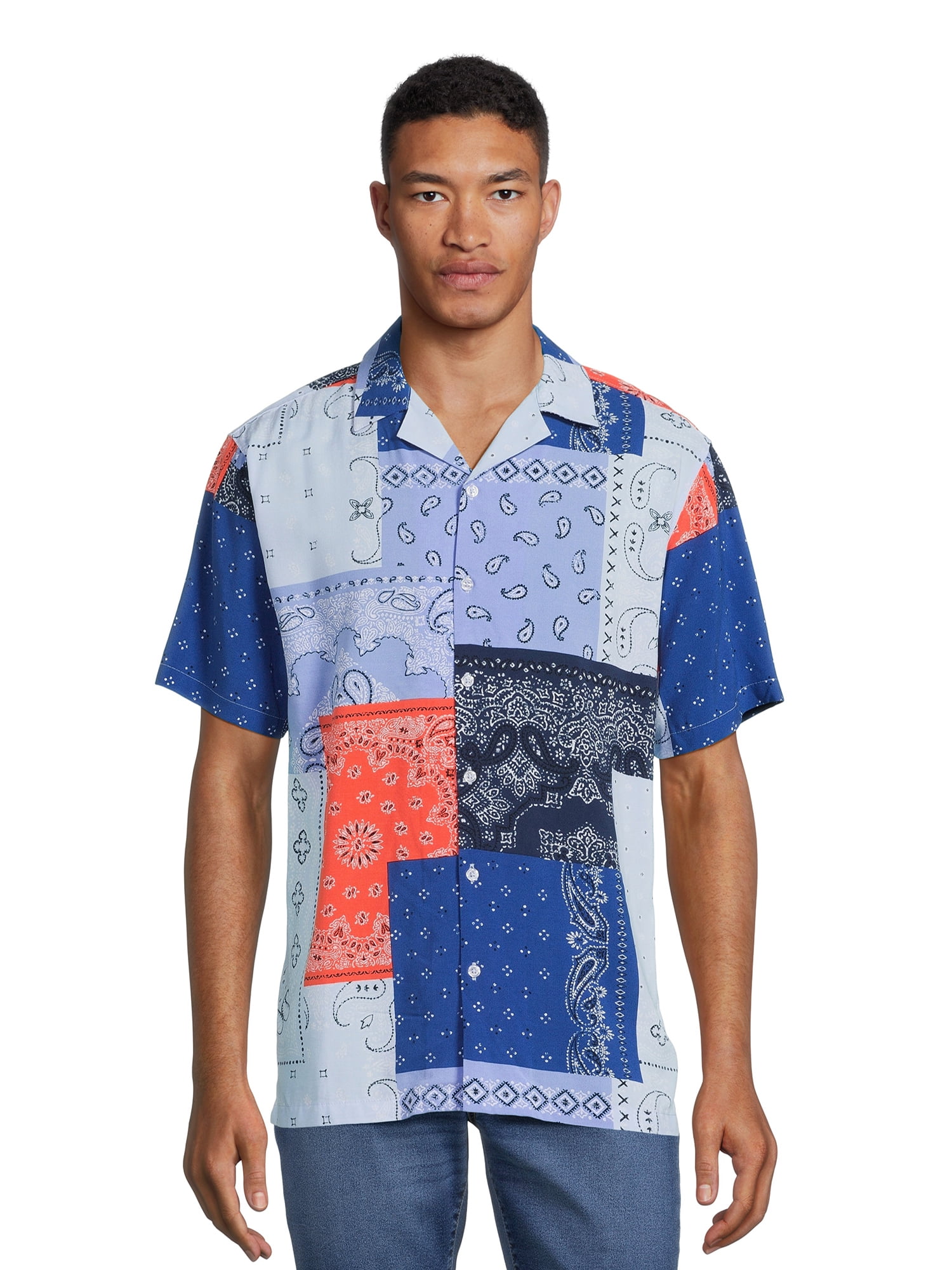 No Boundaries Men's & Big Men's Button-Down Rayon Shirt, Sizes XS-5XL ...