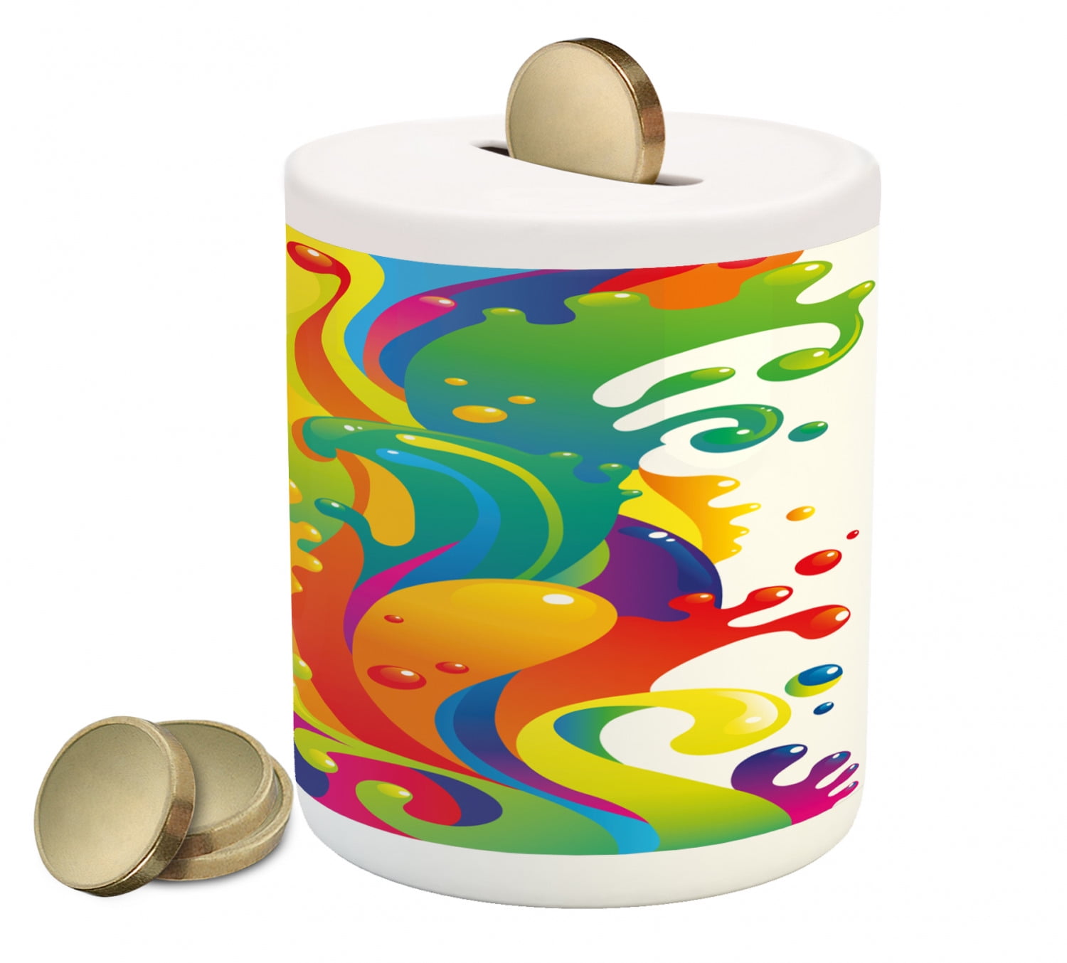 Psychedelic Piggy Bank, Digital Made Fluid Rainbow Color Paint Splash ...